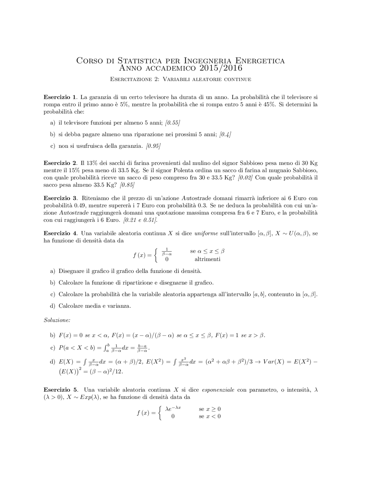 Esercitazioni Statistica Docsity