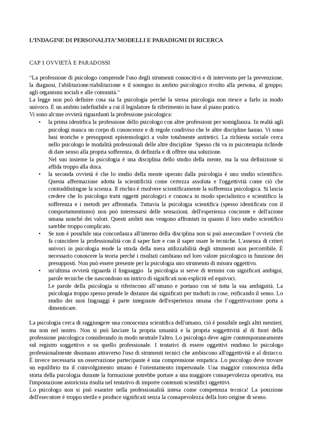 Riassunto Di Indagine Di Personalità Armezzani Docsity