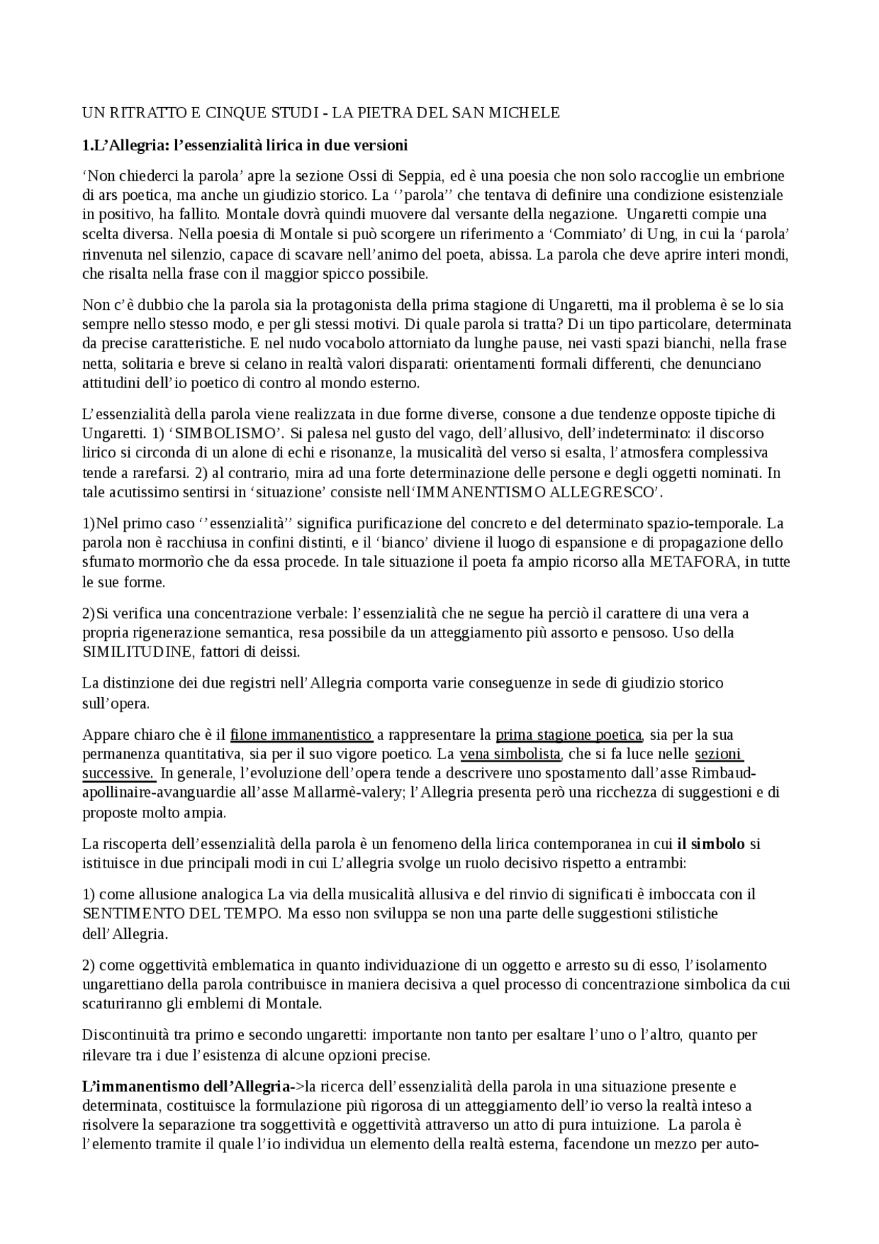 Allegria Di Giuseppe Ungaretti Saggio Docsity