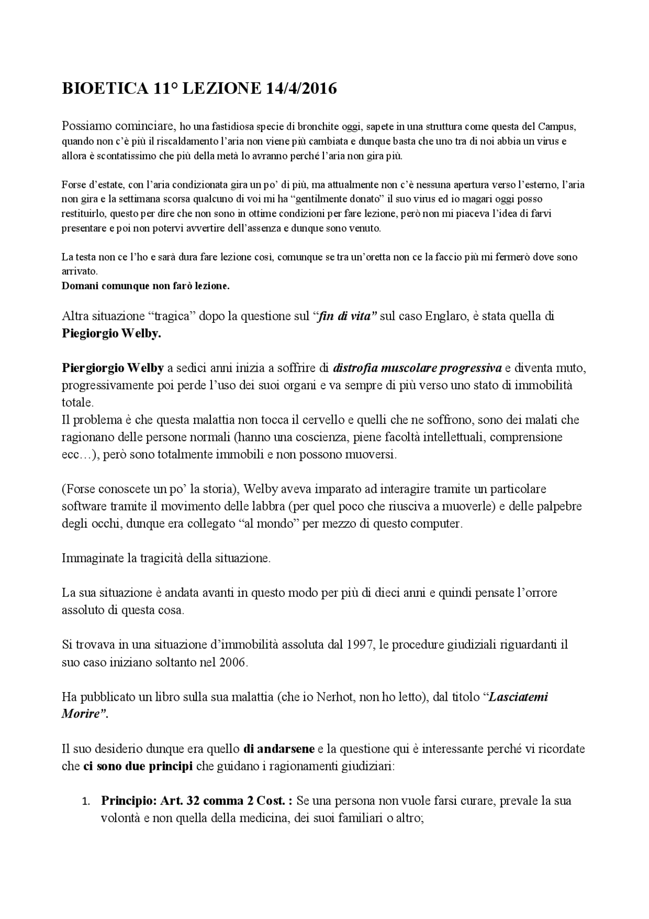 Bioetica 11 giurisprudenza Torino - Docsity