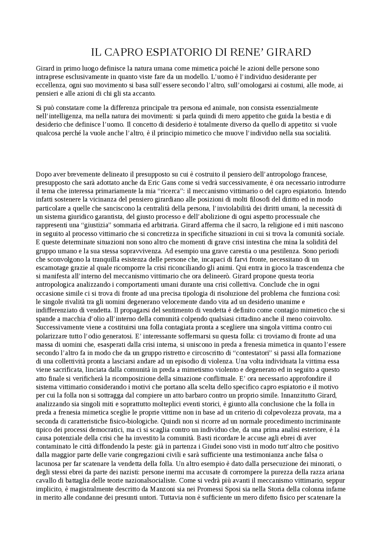 Renè Gerard "Il capro espiatorio" - Docsity