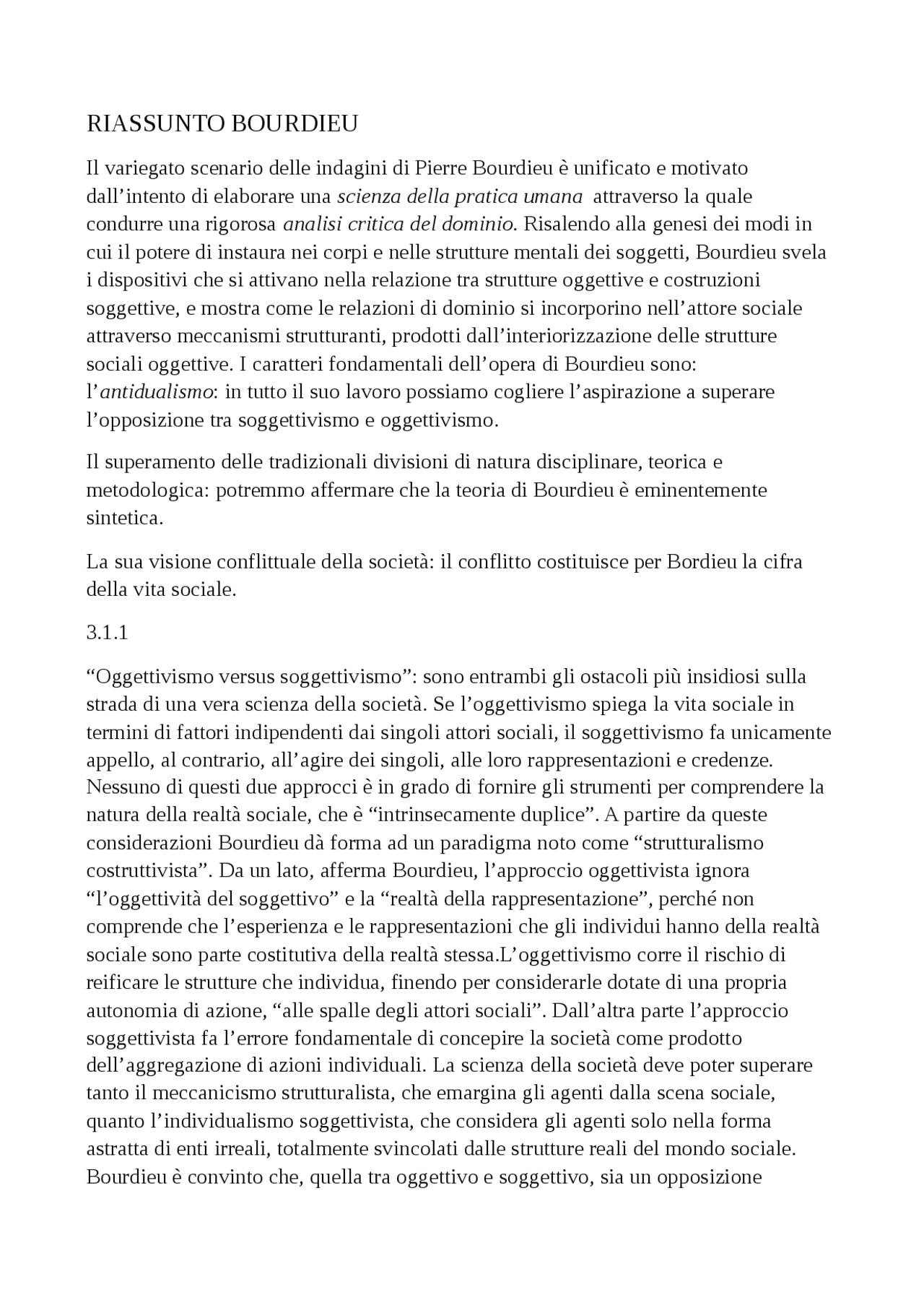 Riassunto Bourdieu Dal Libro Sociologie Contemporanee Docsity