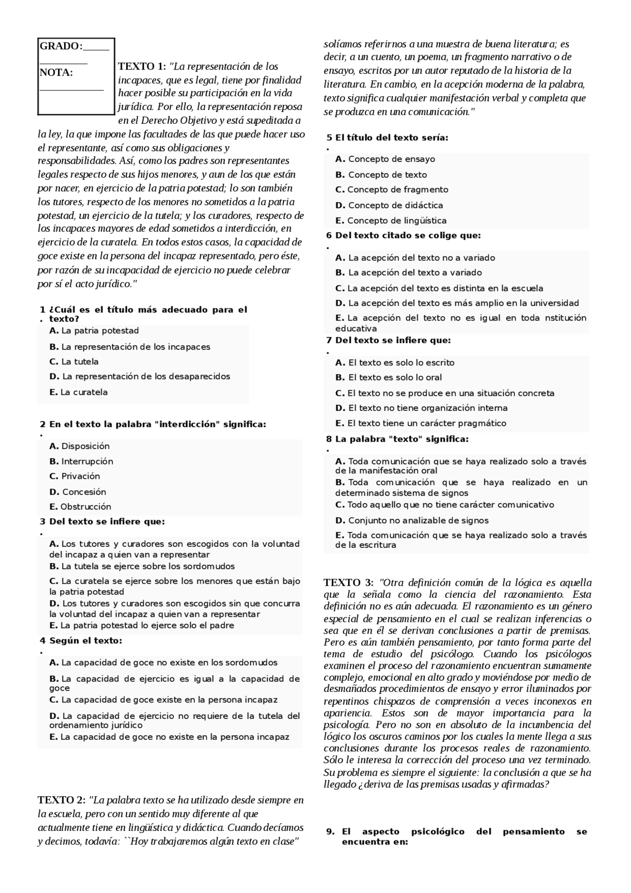 Ejercicios De ComprensiÓn Lectora Docsity