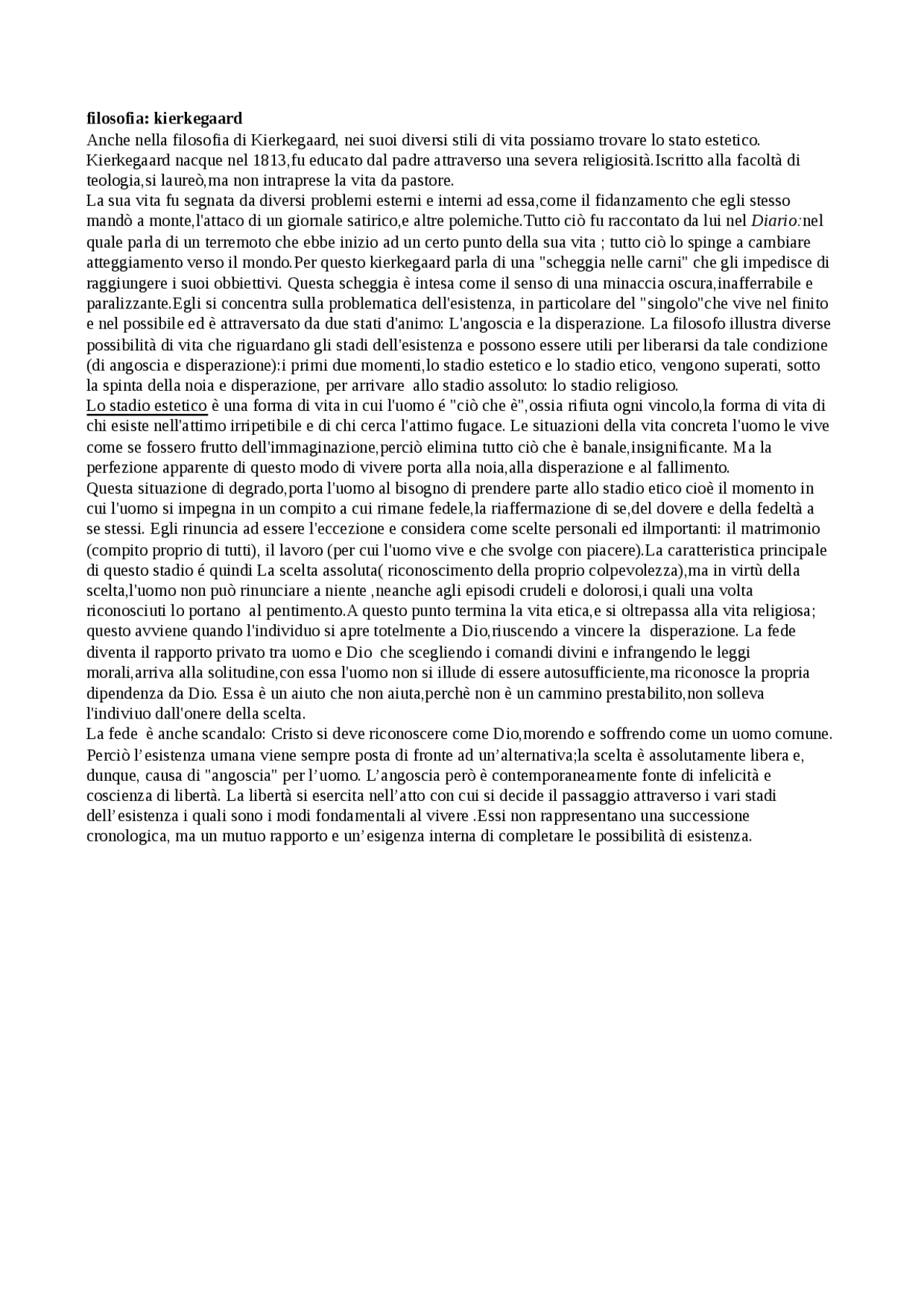 Filosofia Søren Kierkegaard Docsity