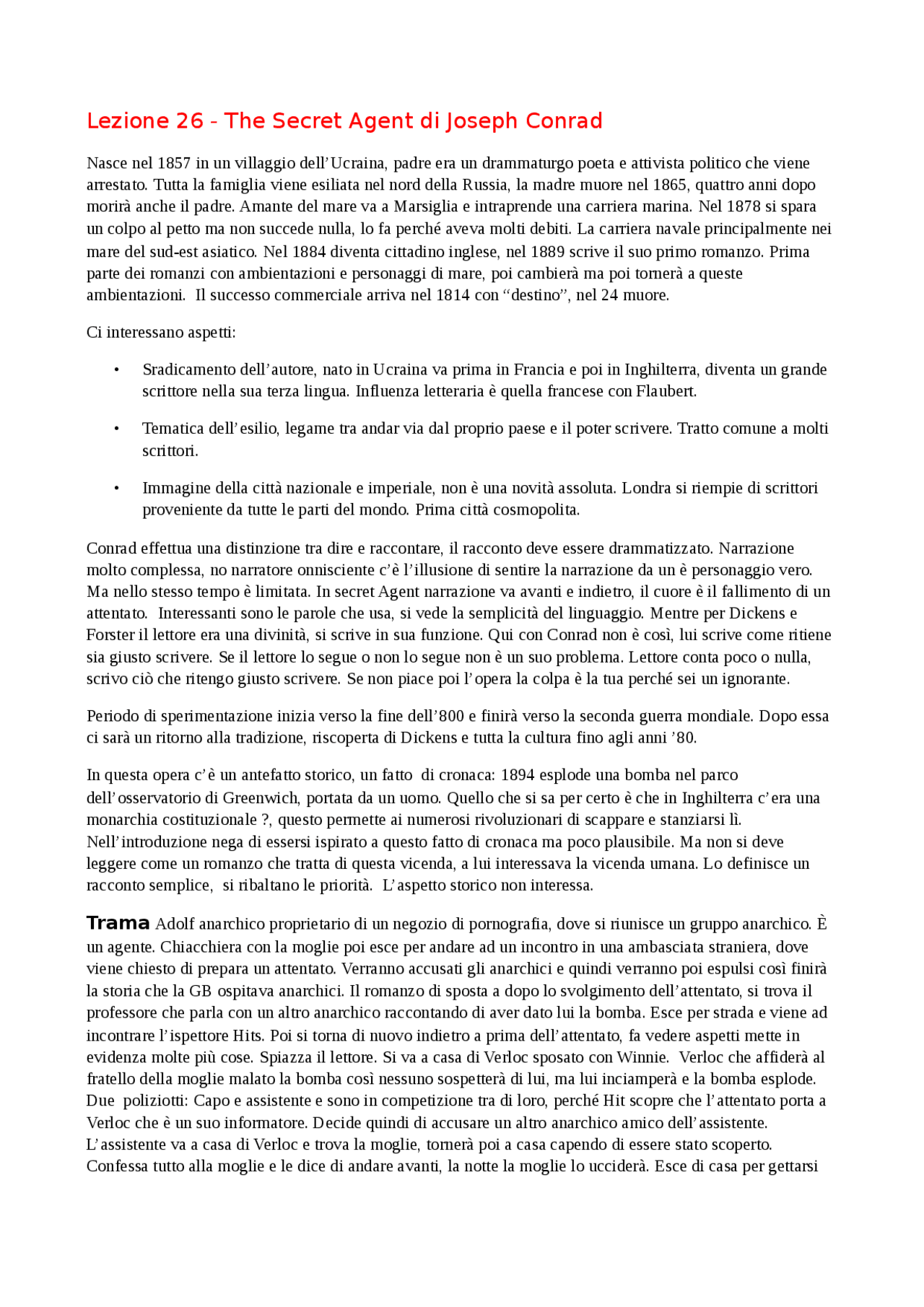 Lezione 26 - The Secret Agent di Joseph Conrad | Appunti di Letteratura ...