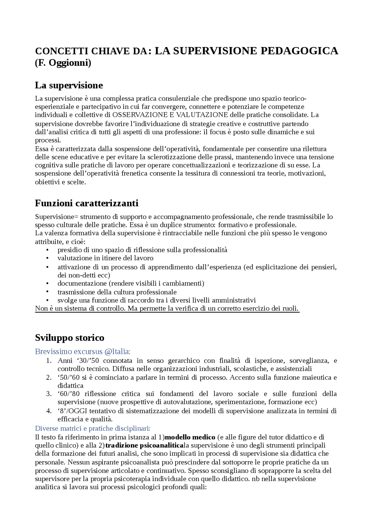 La supervisione pedagogica | Sintesi del corso di Pedagogia | Docsity