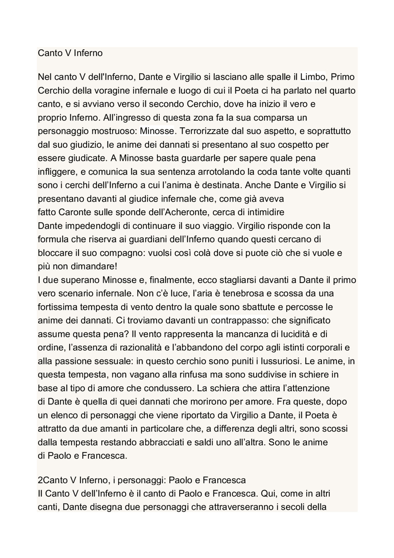 Inferno Dante Canto V - Docsity