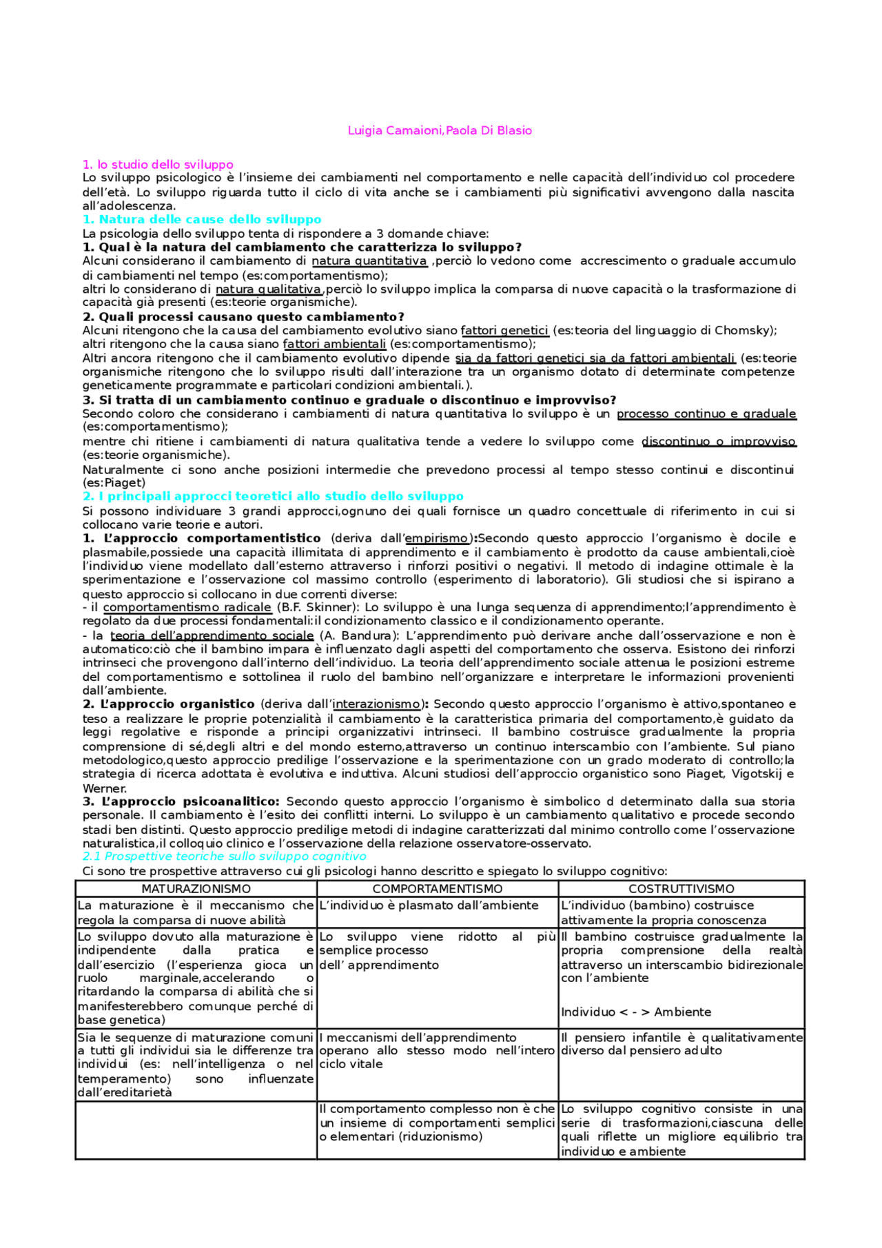 Psicologia Dello Sviluppo Camaioni Di Blasio Docsity