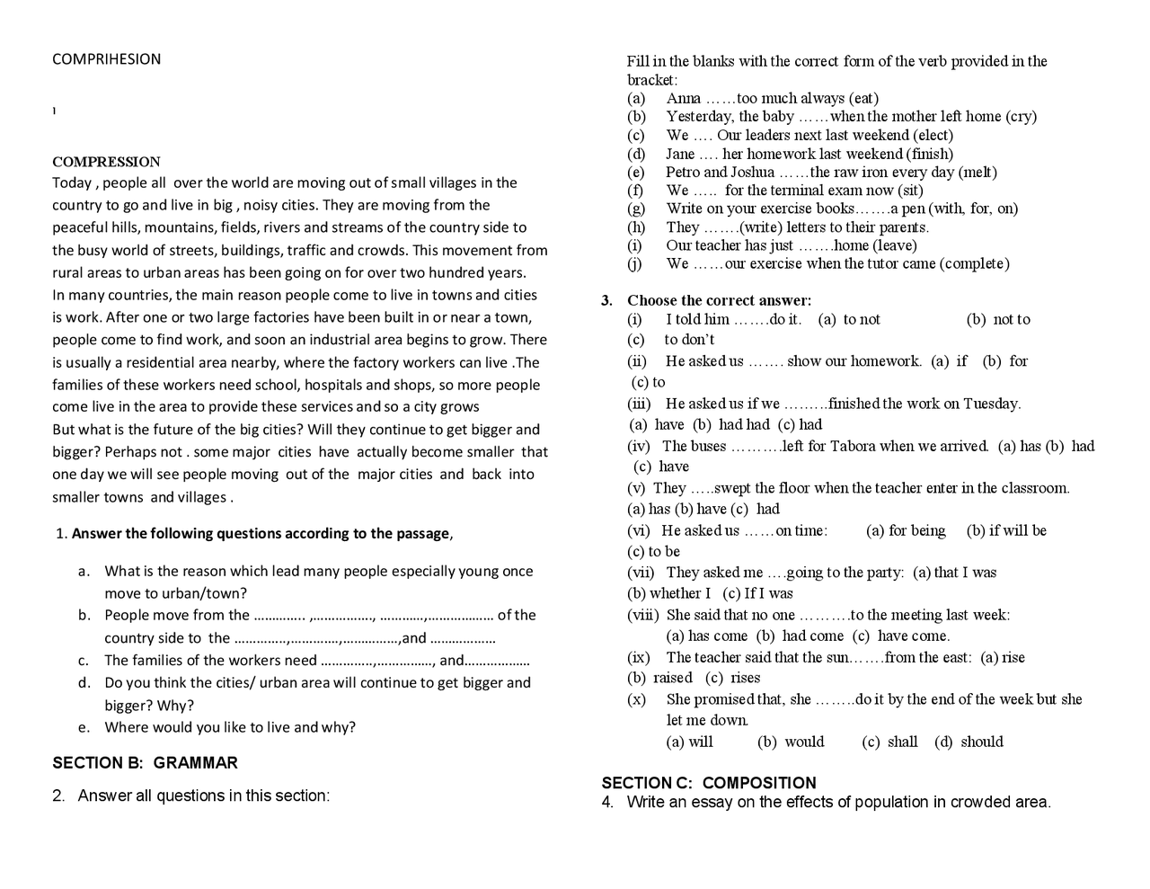 Communications Test Communications Test Exams Test Docsity