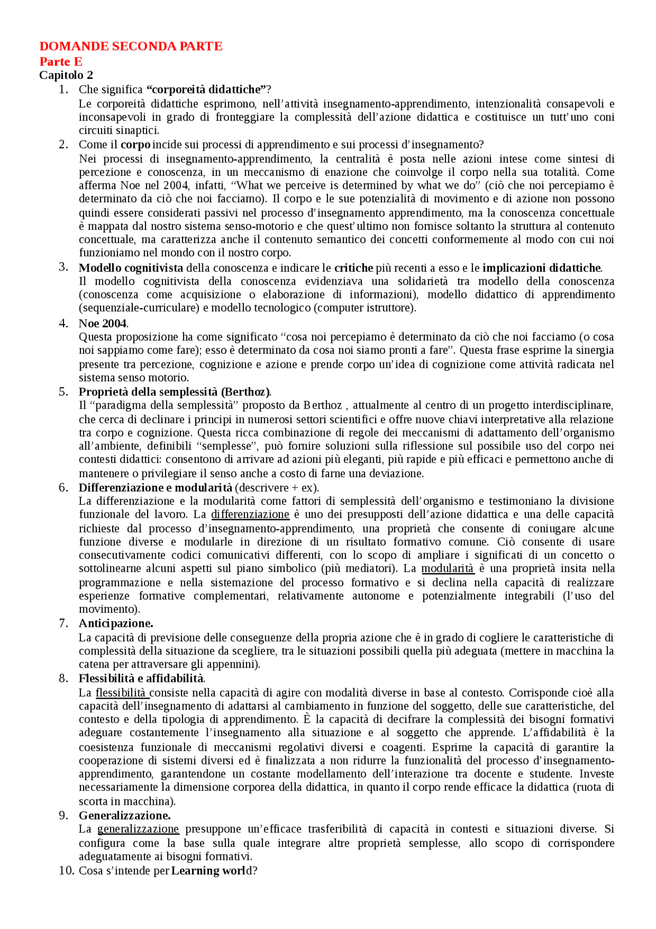 Domande E Risposte Di Didattica Generale Docsity