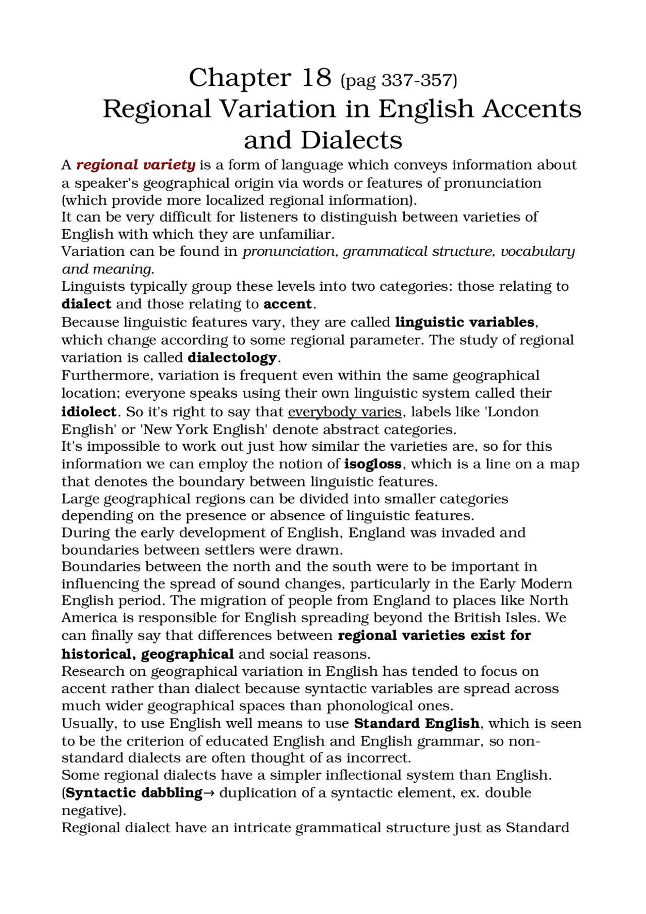 Riassunto Parte 3 Libro English Language Description Variation And