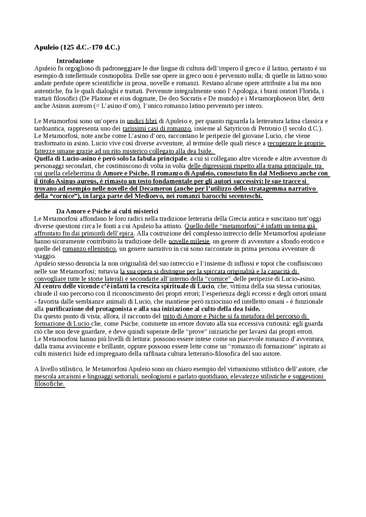 Apuleio riassunto latino - Docsity