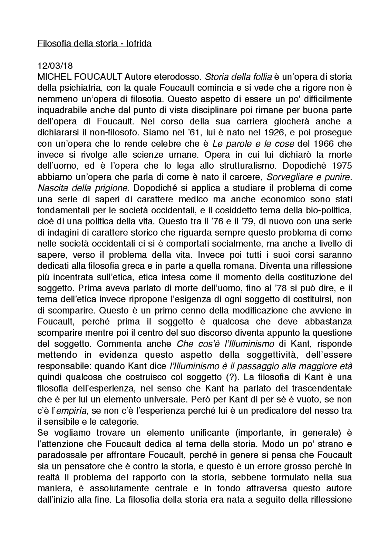 Filosofia Della Storia Iofrida Foucault Docsity