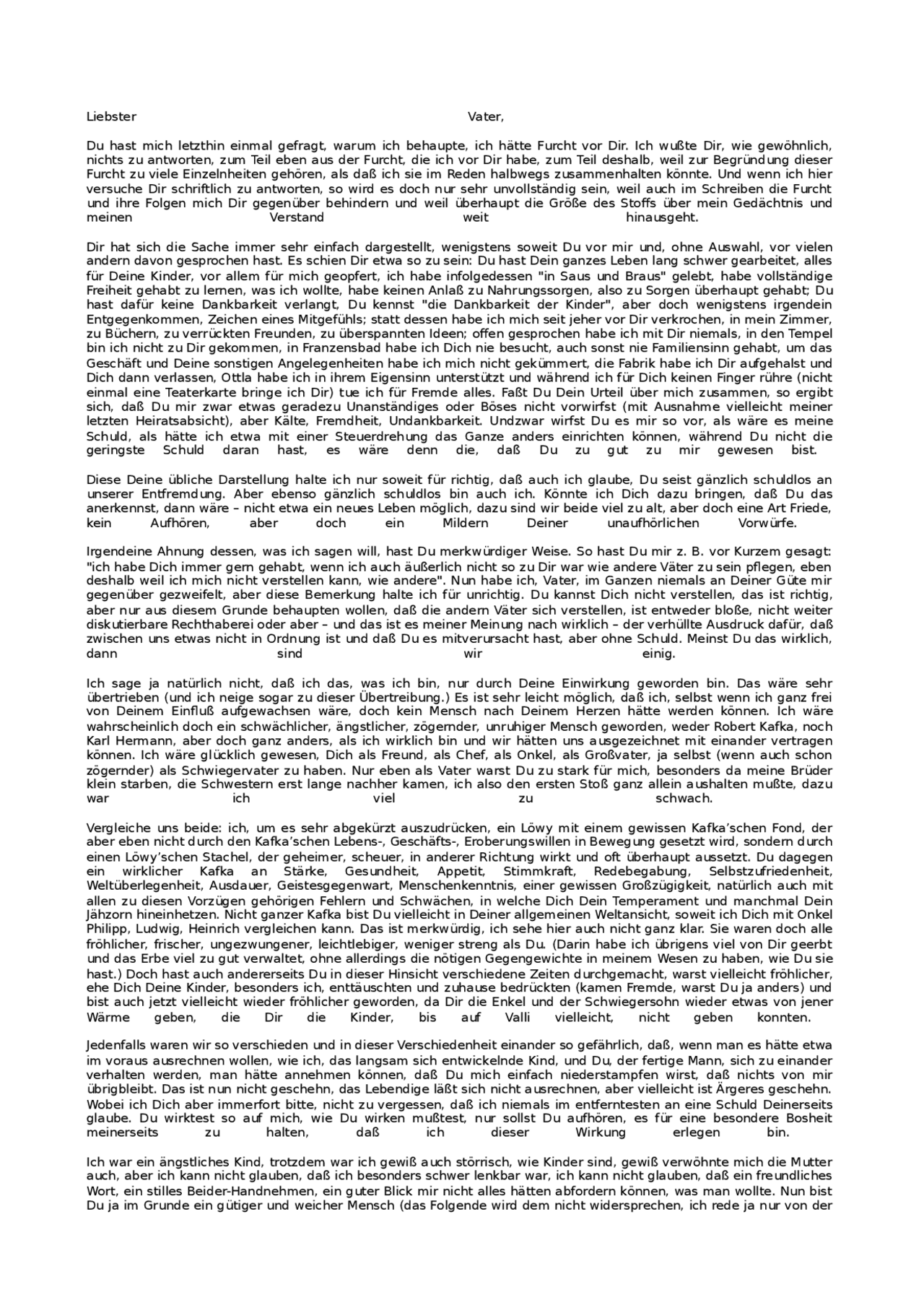 Lettera Al Padre Riassunto Completo Docsity