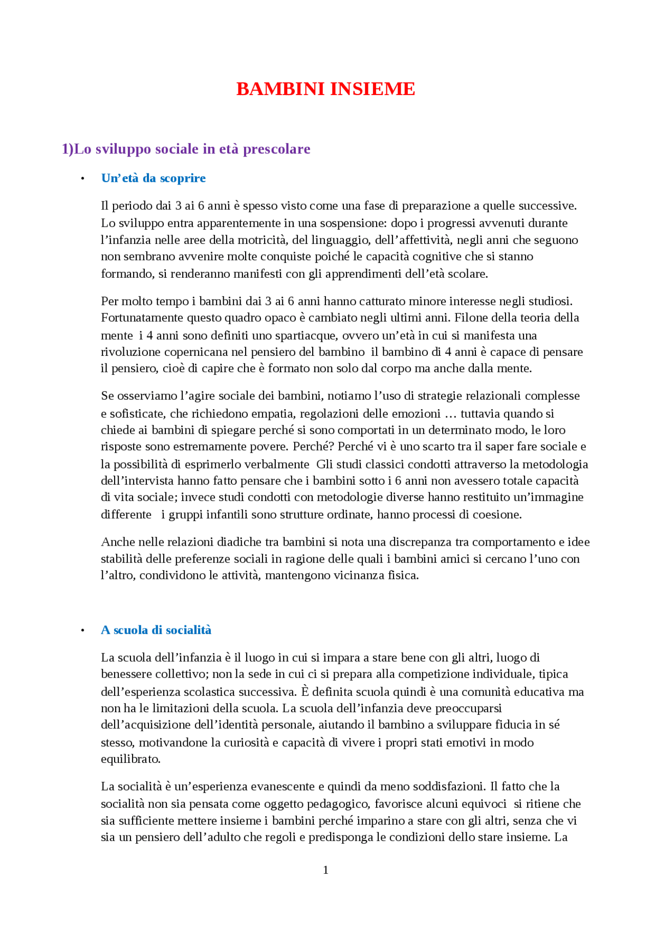 Bambini Insieme Riassunto Docsity