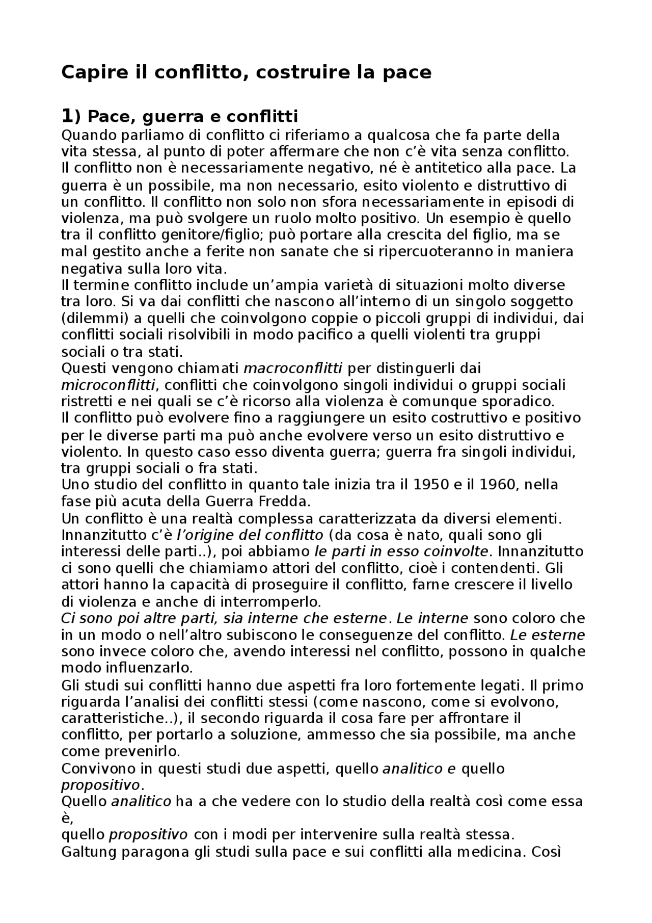 Capire Il Conflitto Costruire La Pace Docsity