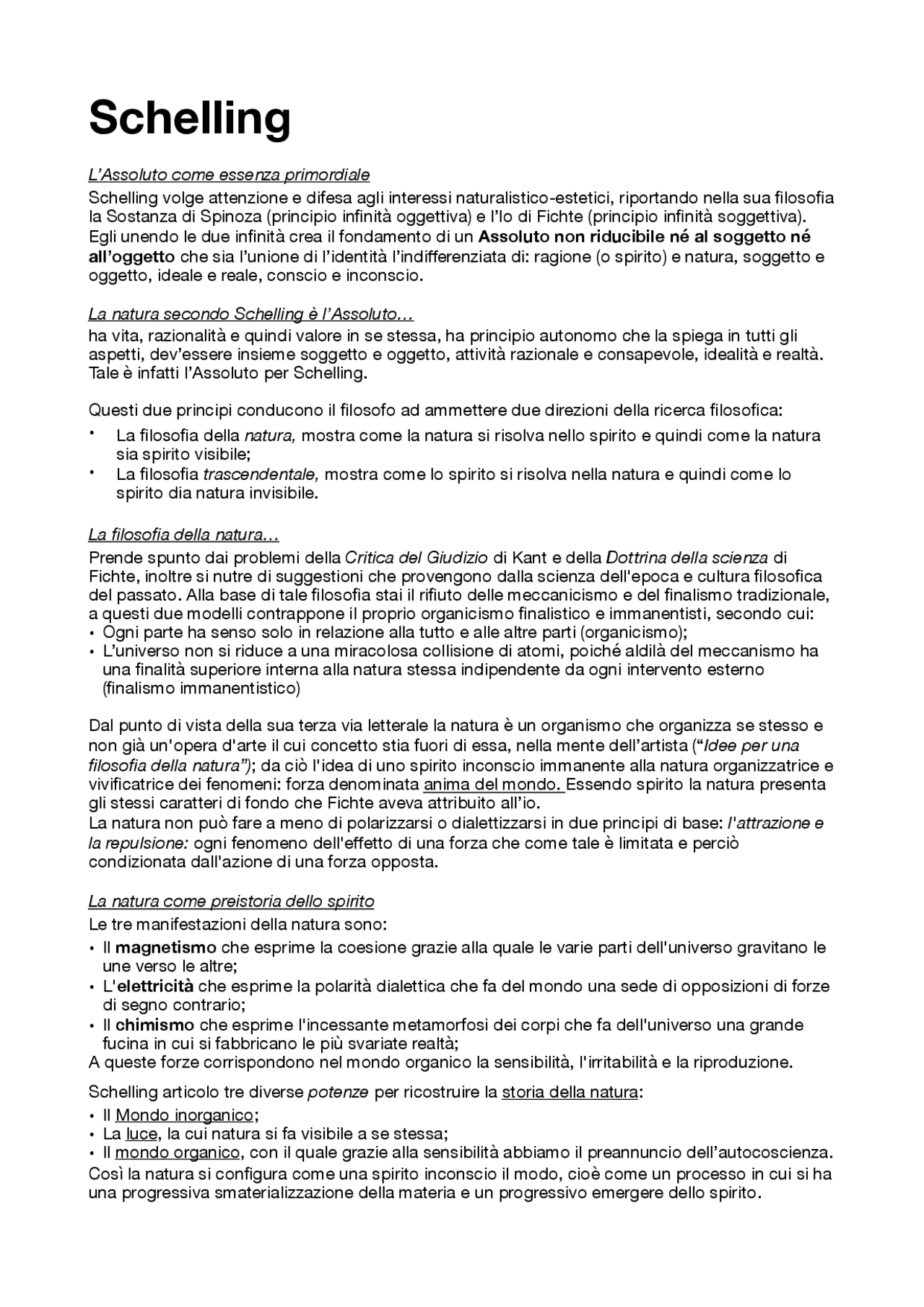 Sintesi Del Filosofo Schelling Sintesi Del Corso Di Filosofia Docsity