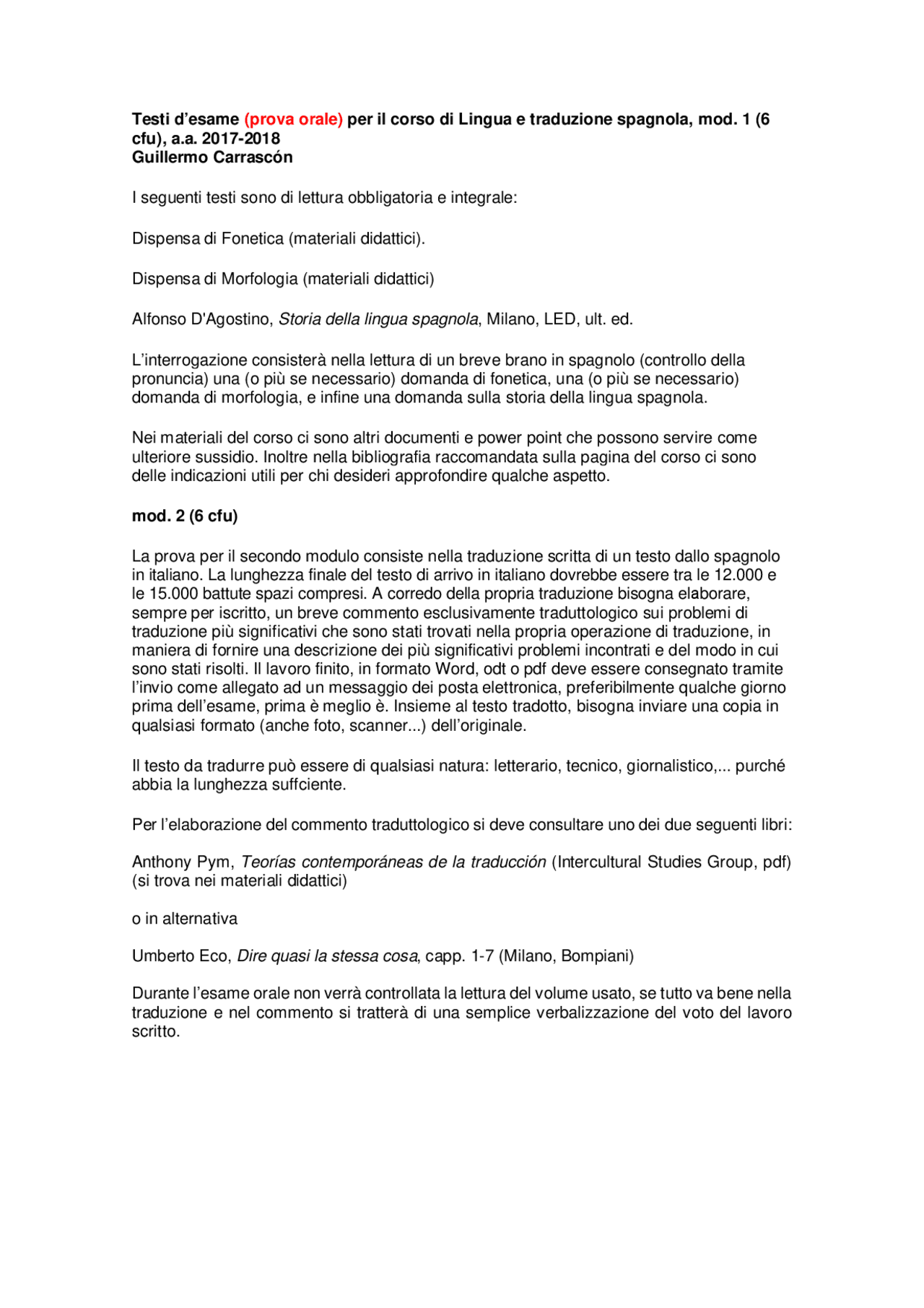 Programma Esame Di Spagnolo Unito Docsity