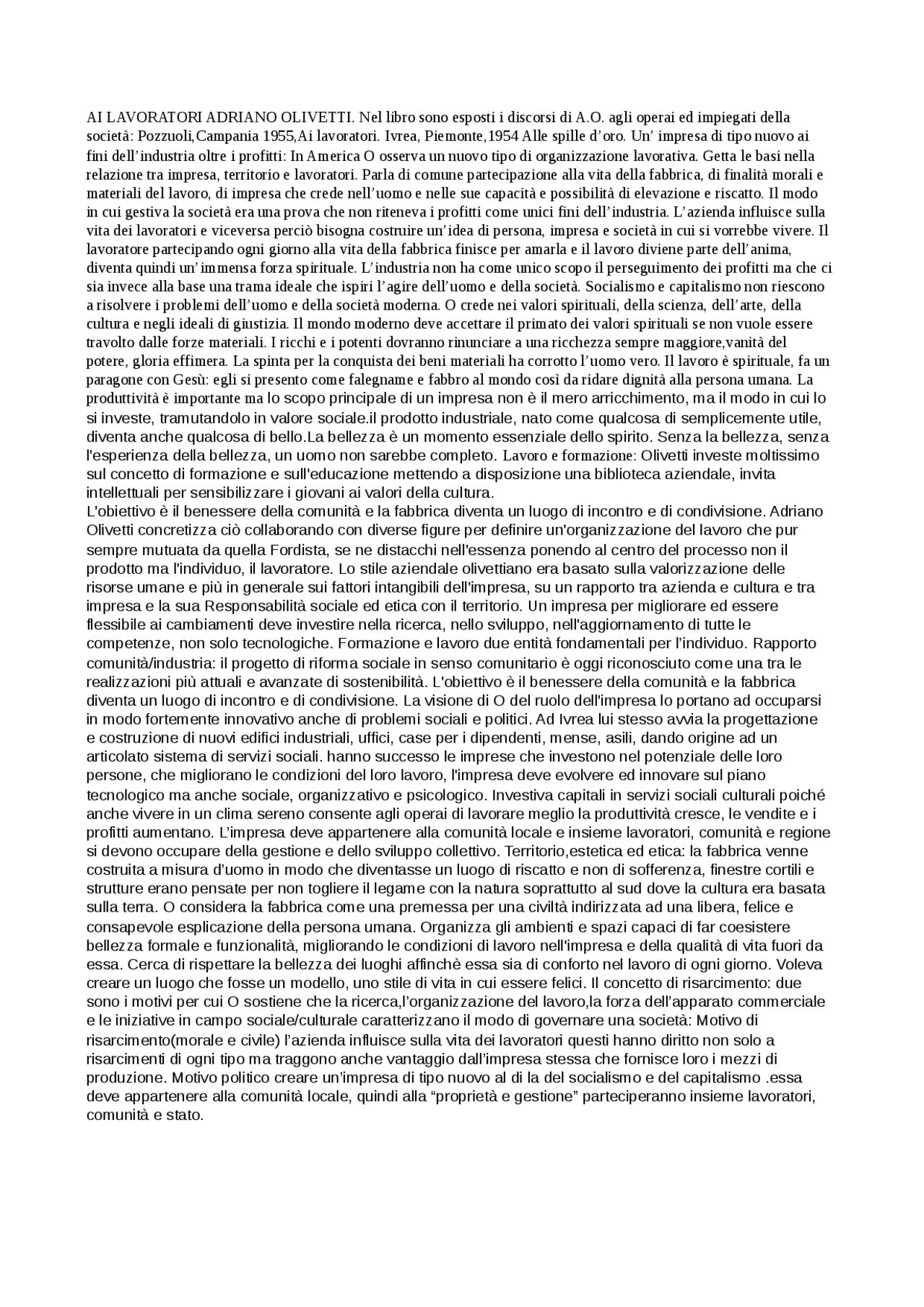 Ai Lavoratori Adriano Olivetti Docsity