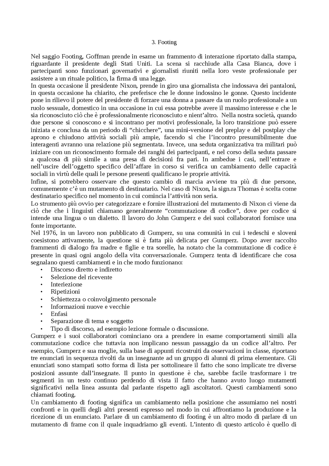 Forme Del Parlare Goffman Dispense Di Linguistica Generale Docsity