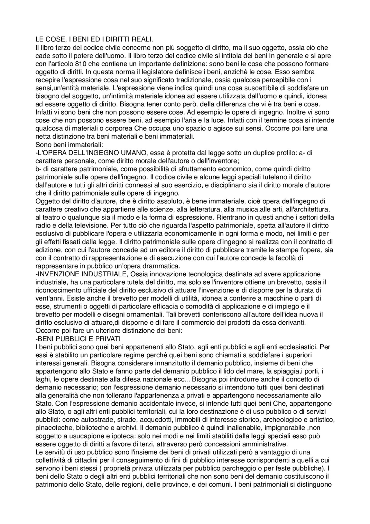 Diritto Privato Cose Beni E Diritti Reali Docsity