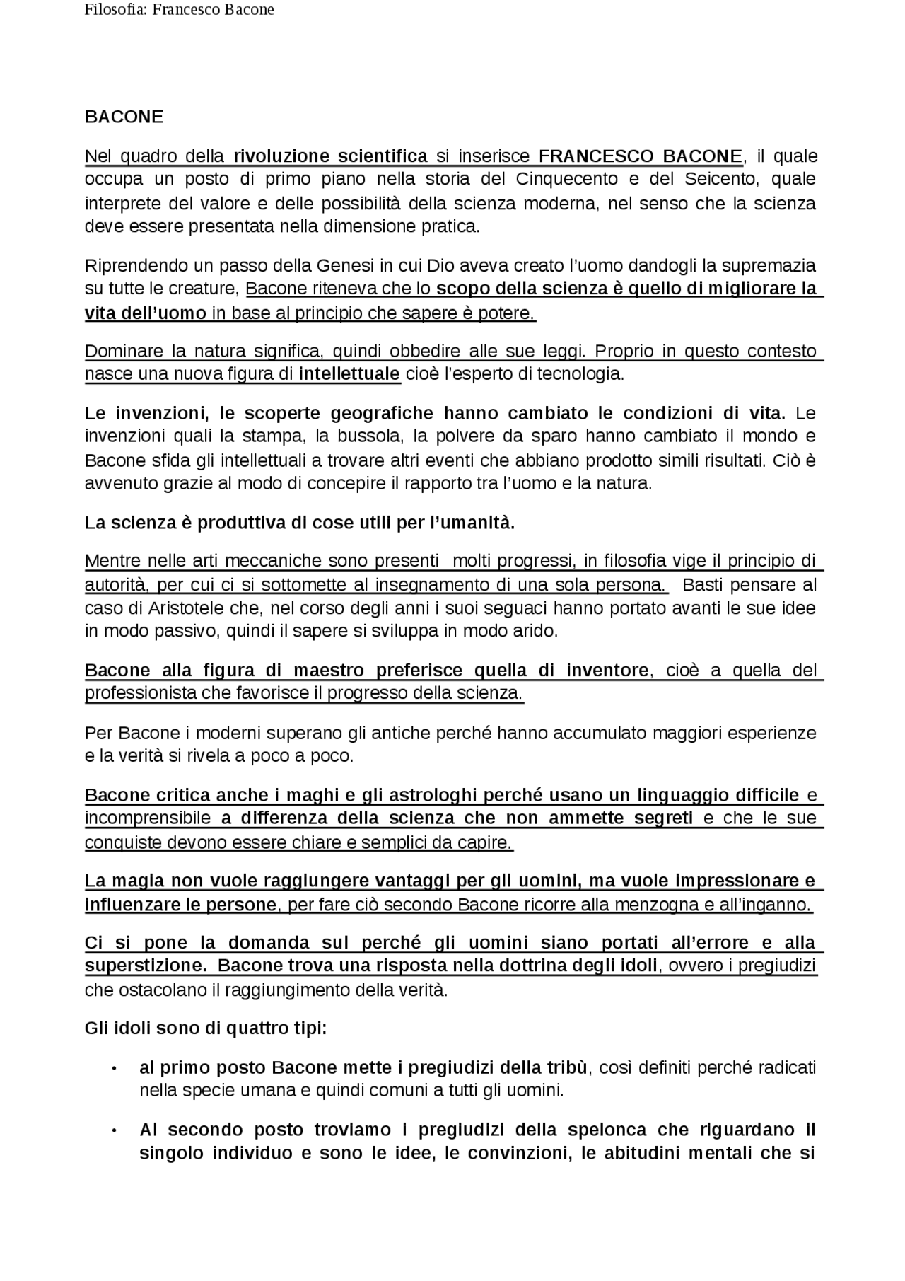 Appunti Di Filosofia Su Bacone Docsity