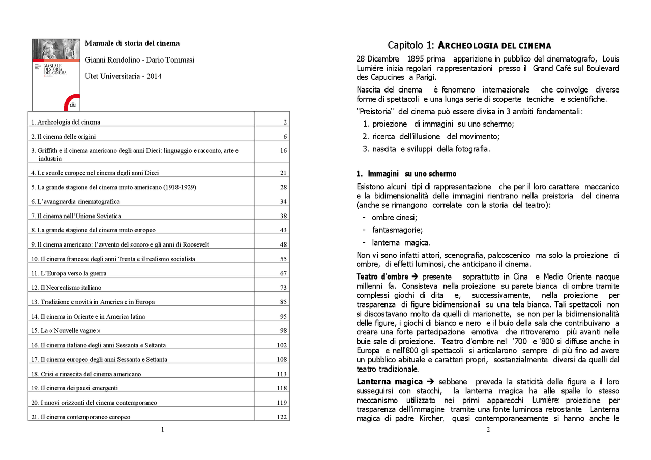 Manuale Di Storia Del Cinema Di Rondolino Tommasi Docsity