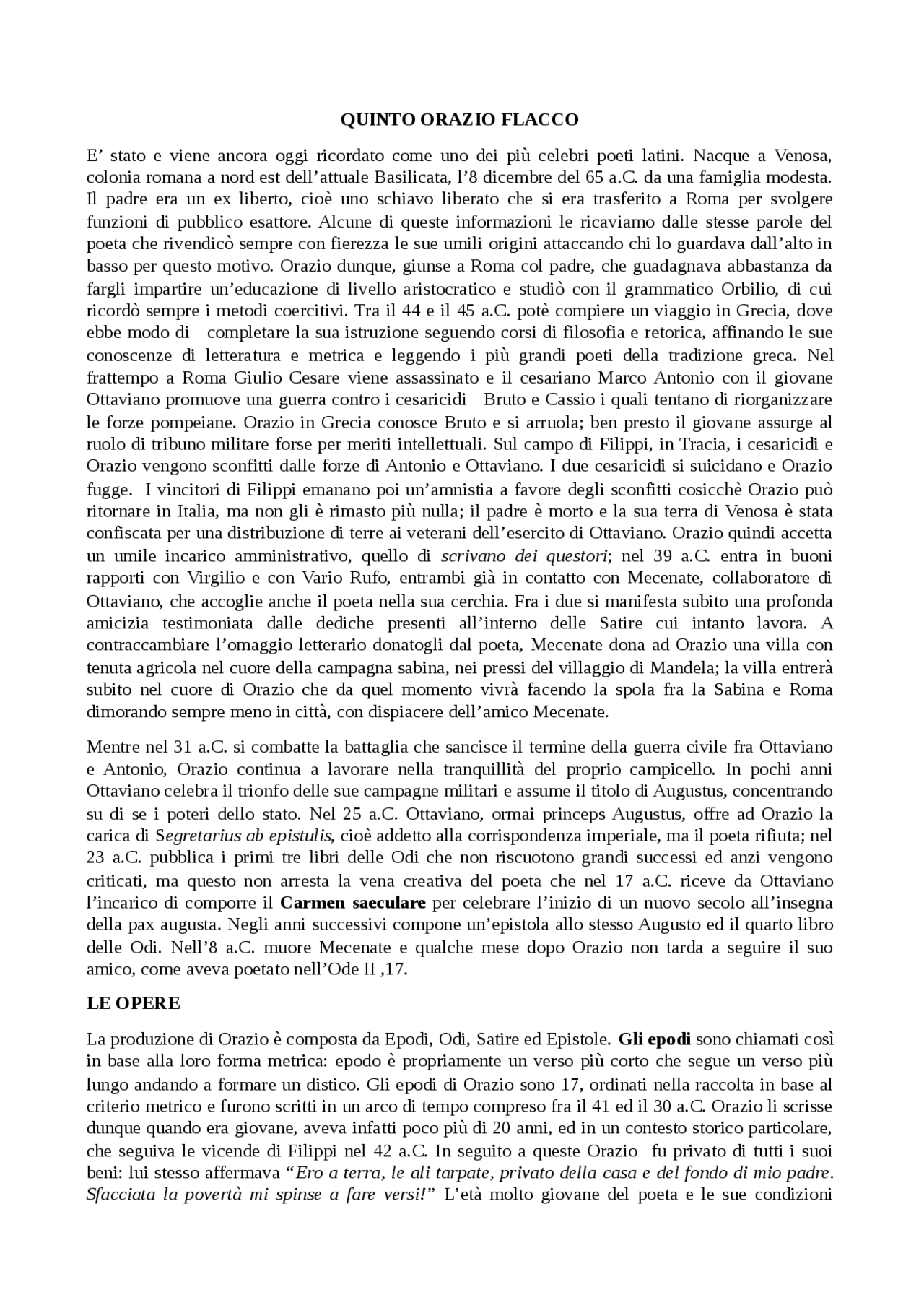 Orazio Vita E Opere Docsity