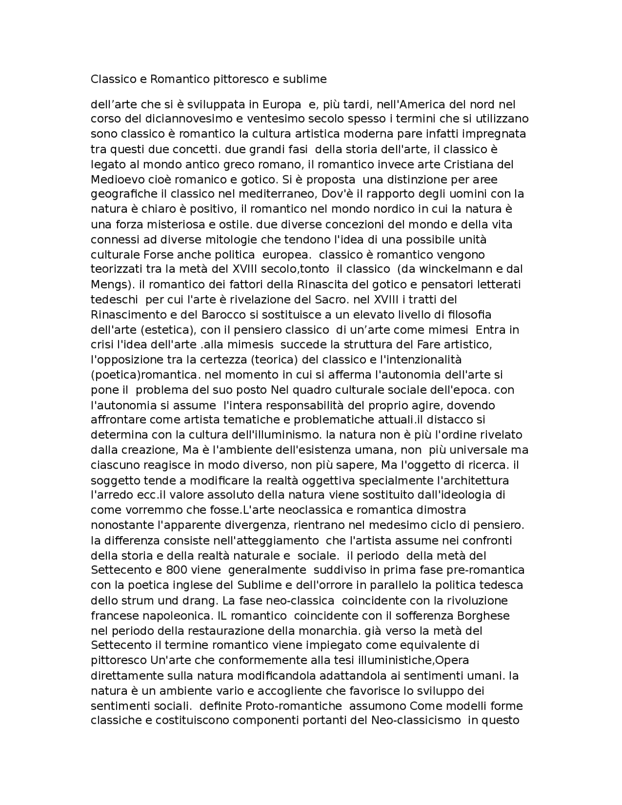 Argan I Capitolo Classico E Romantico Pittoresco E Sublime Docsity