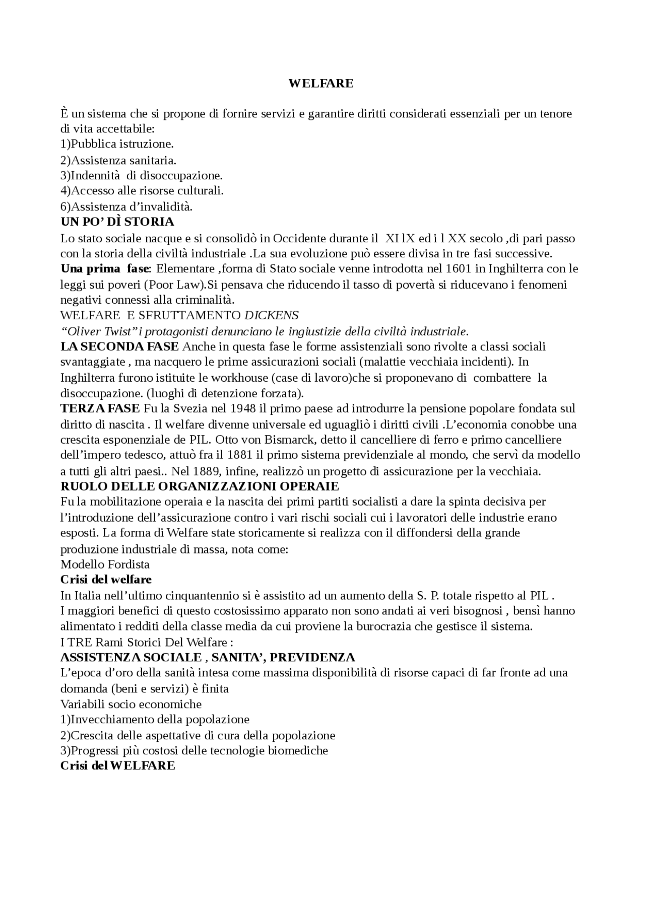Welfare E Crisi Welfare Appunti Di Diritto Docsity
