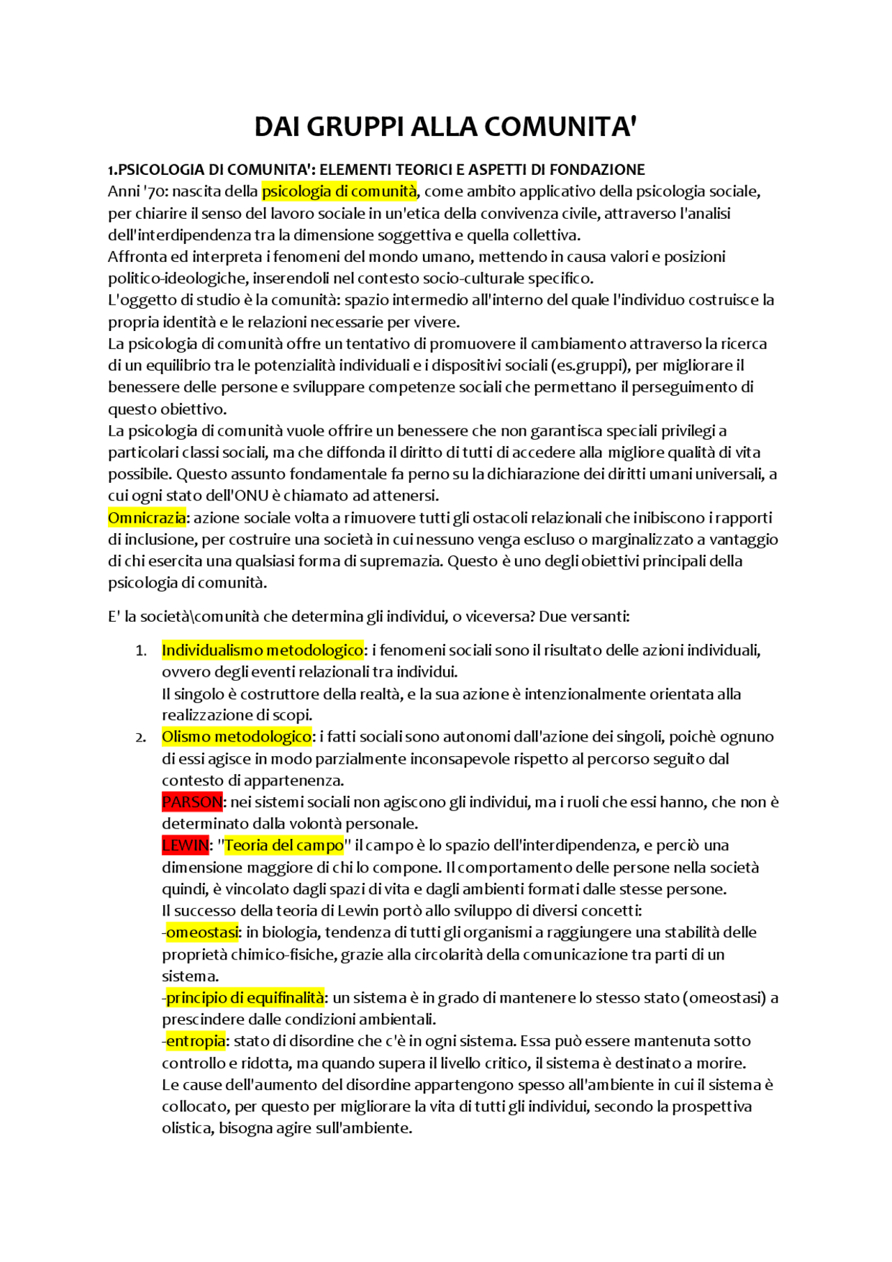 Dai Gruppi Alla Comunità Docsity