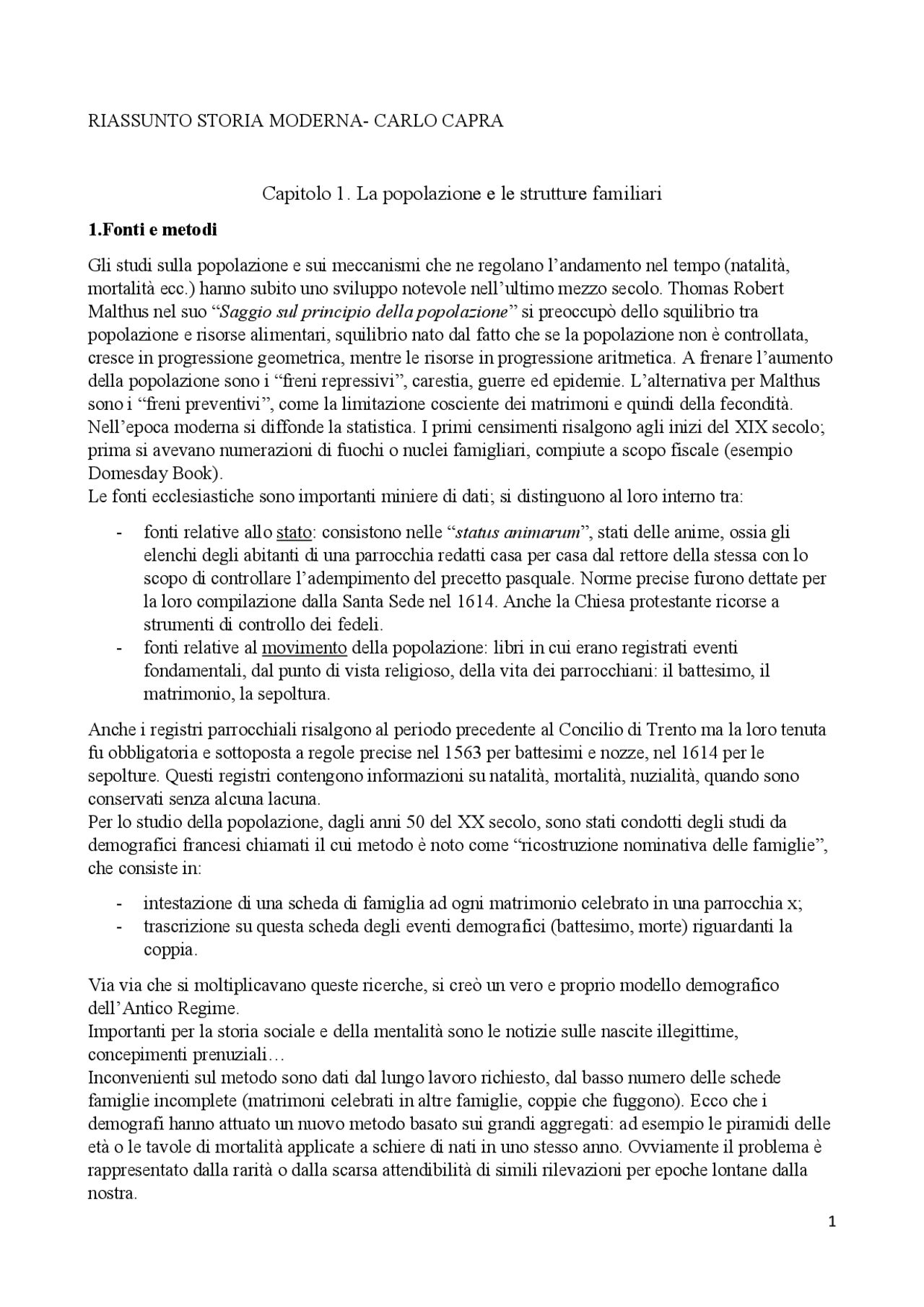 Storia moderna 1492-1848 - Carlo Capra - Docsity