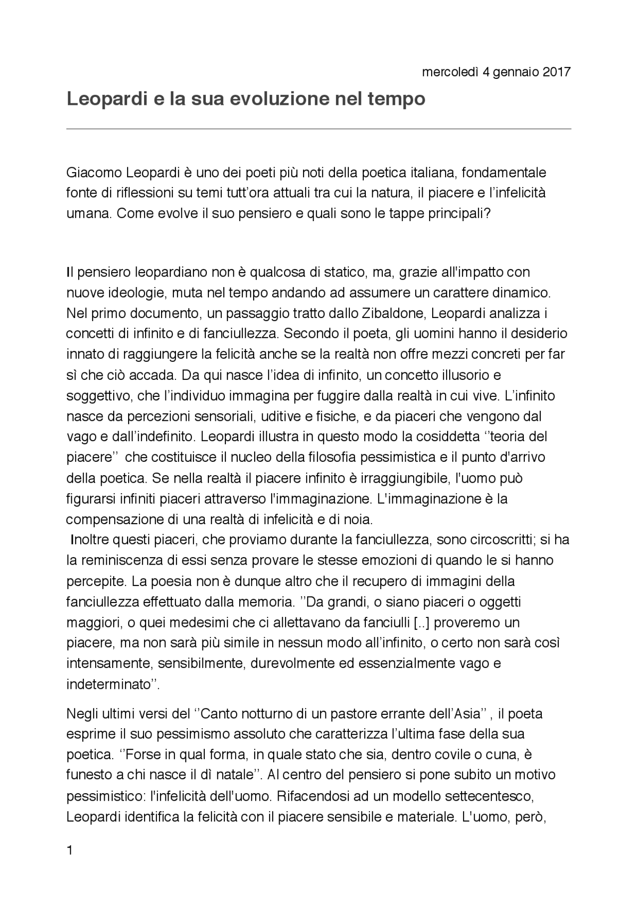Saggio Breve Leopardi Docsity