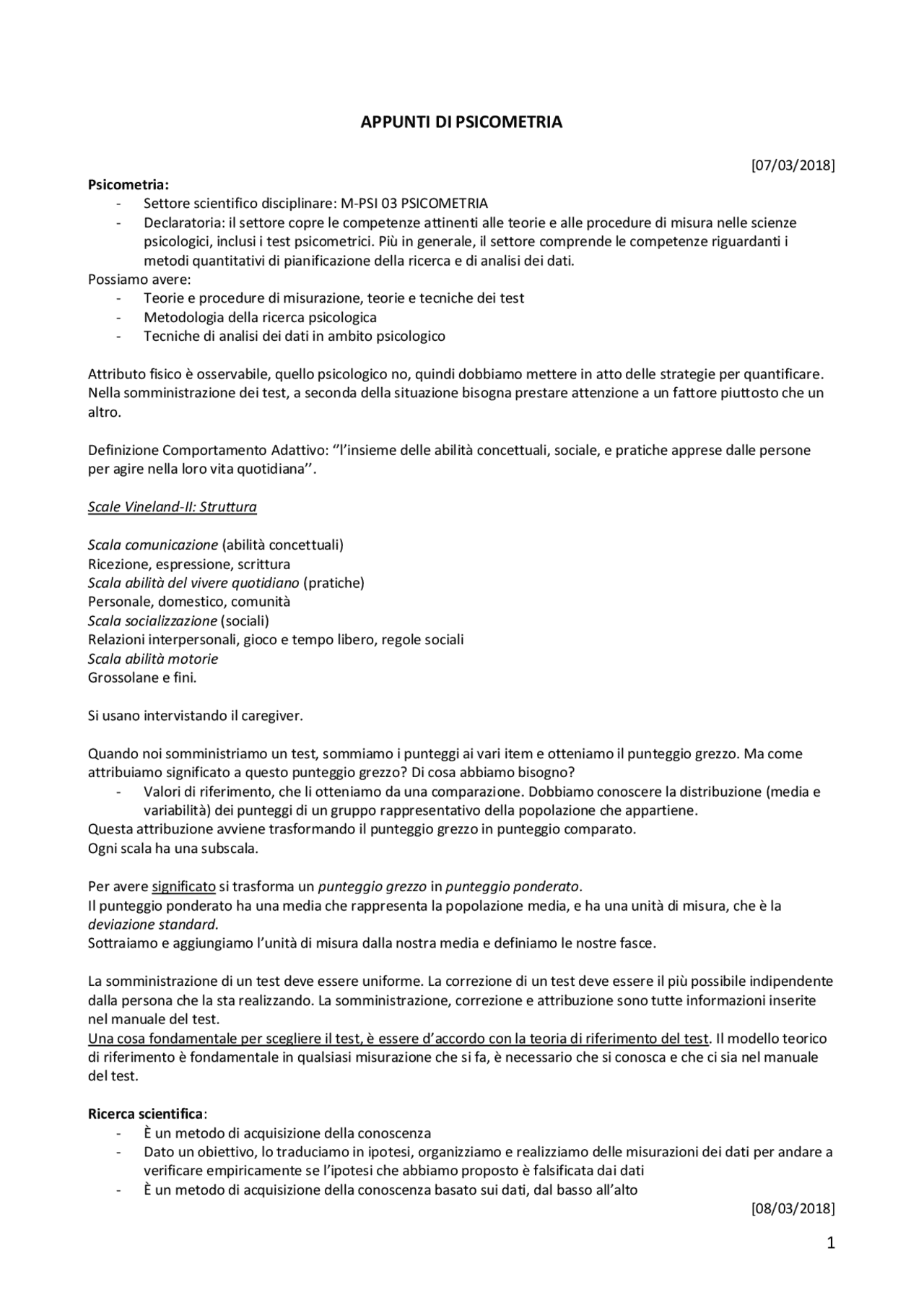 Appunti Di Psicometria Docsity