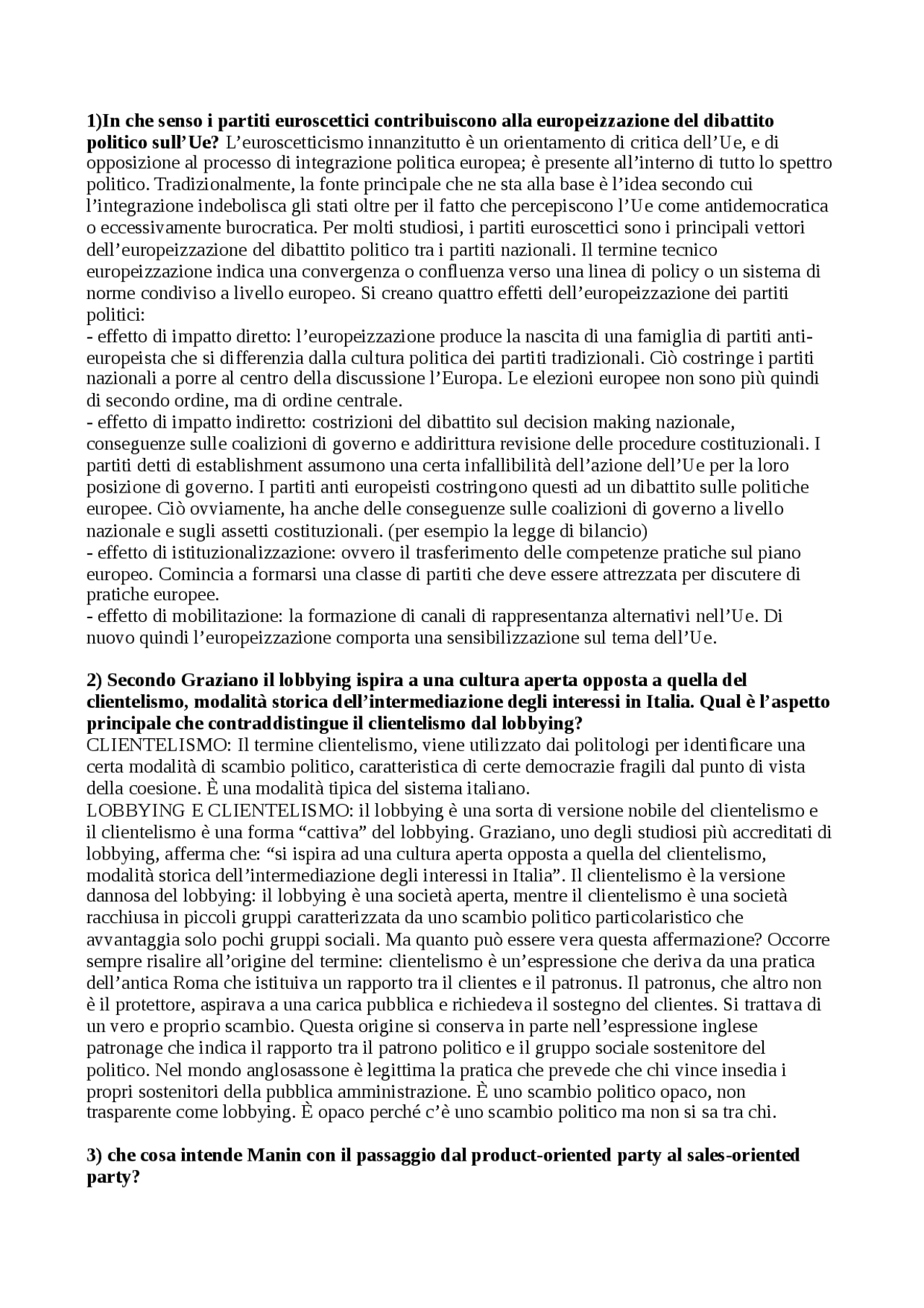 Partiti politici e gruppi di pressione - Cotellessa - Docsity