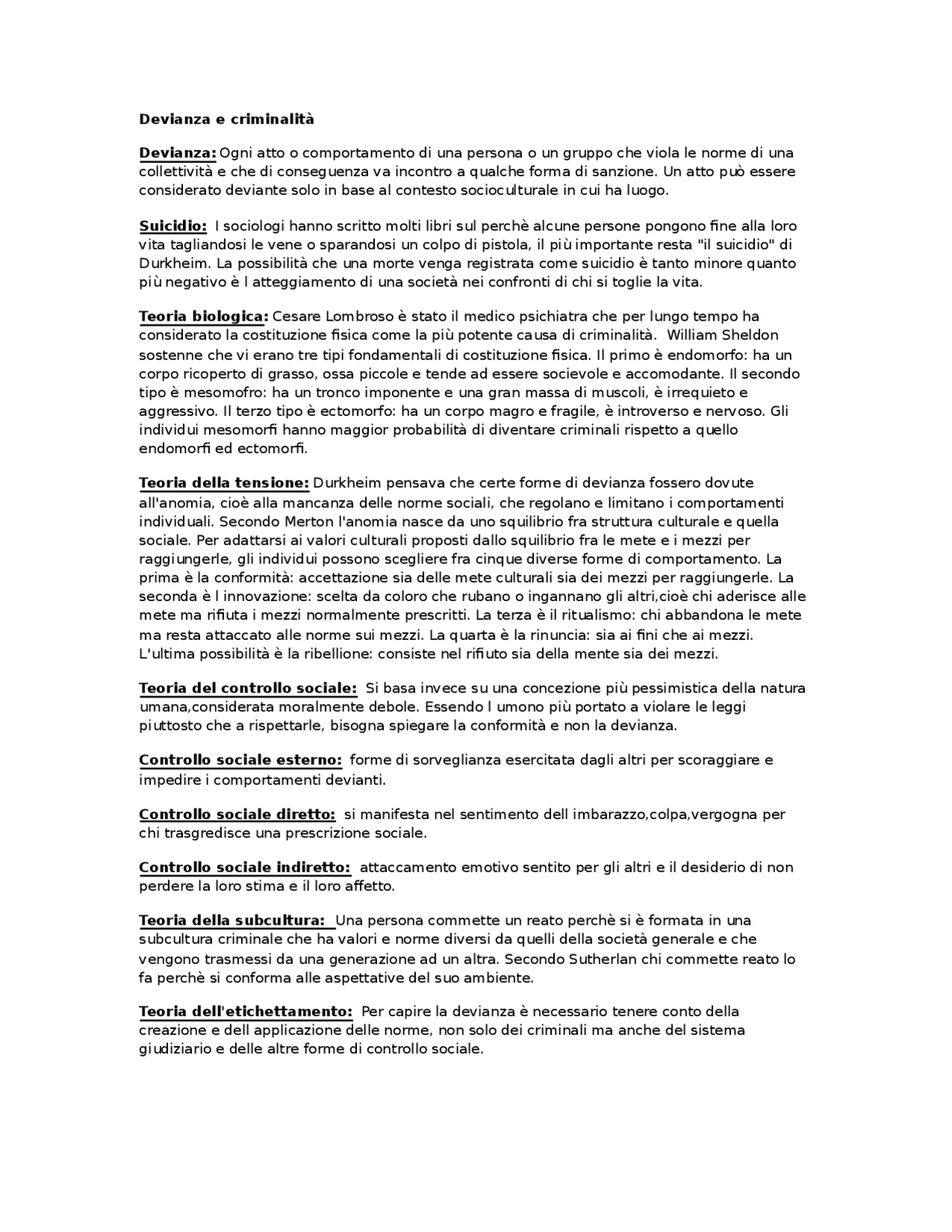 Criminalità E Devianza Docsity