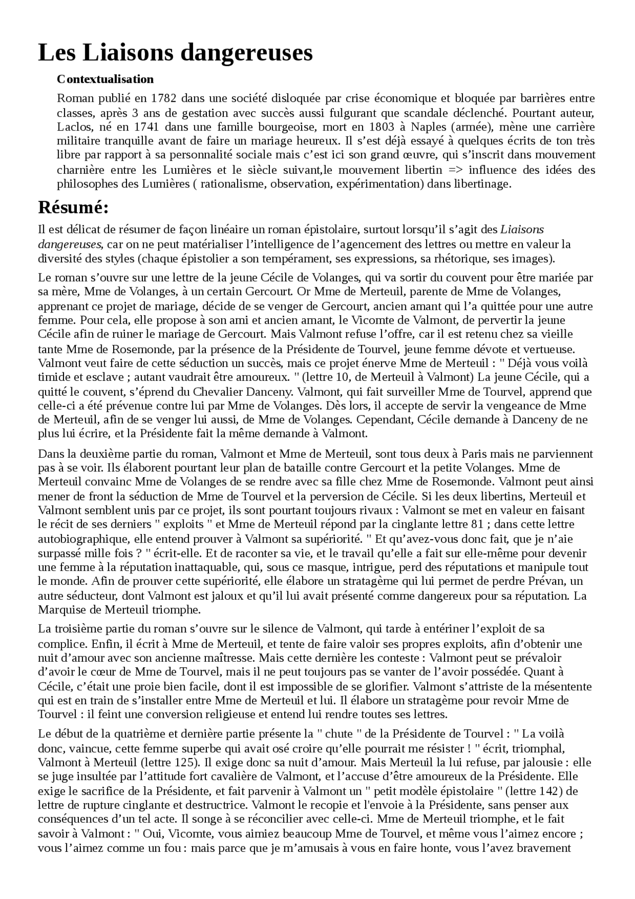 Les liaisons dangereuses (Laclos) analisi - Docsity