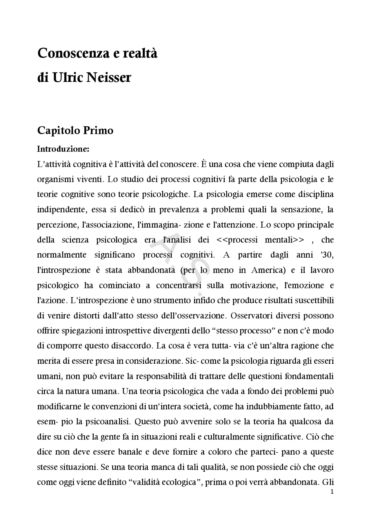Conoscenza E Realtà Di Ulric Neisser Docsity