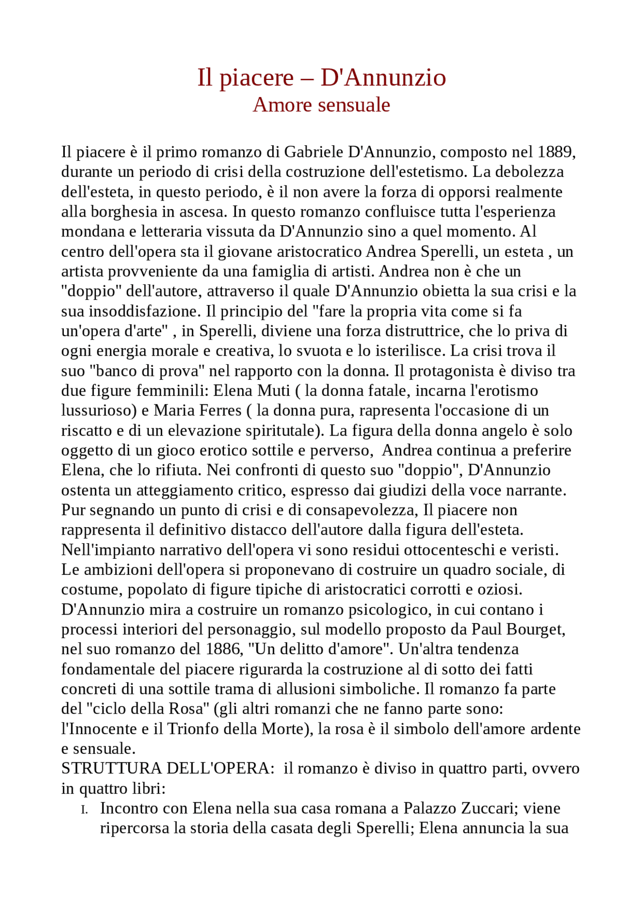 Il Piacere Di Dannunzio Docsity