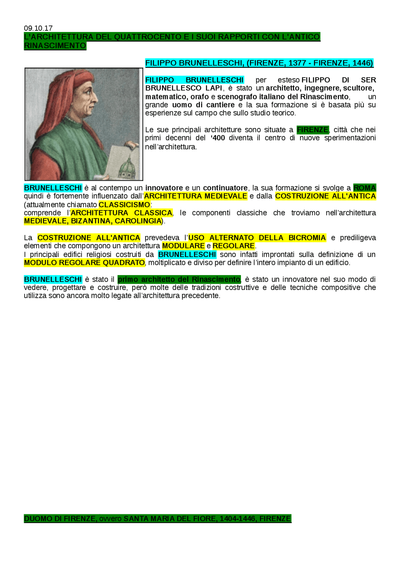 Filippo Brunelleschi Docsity