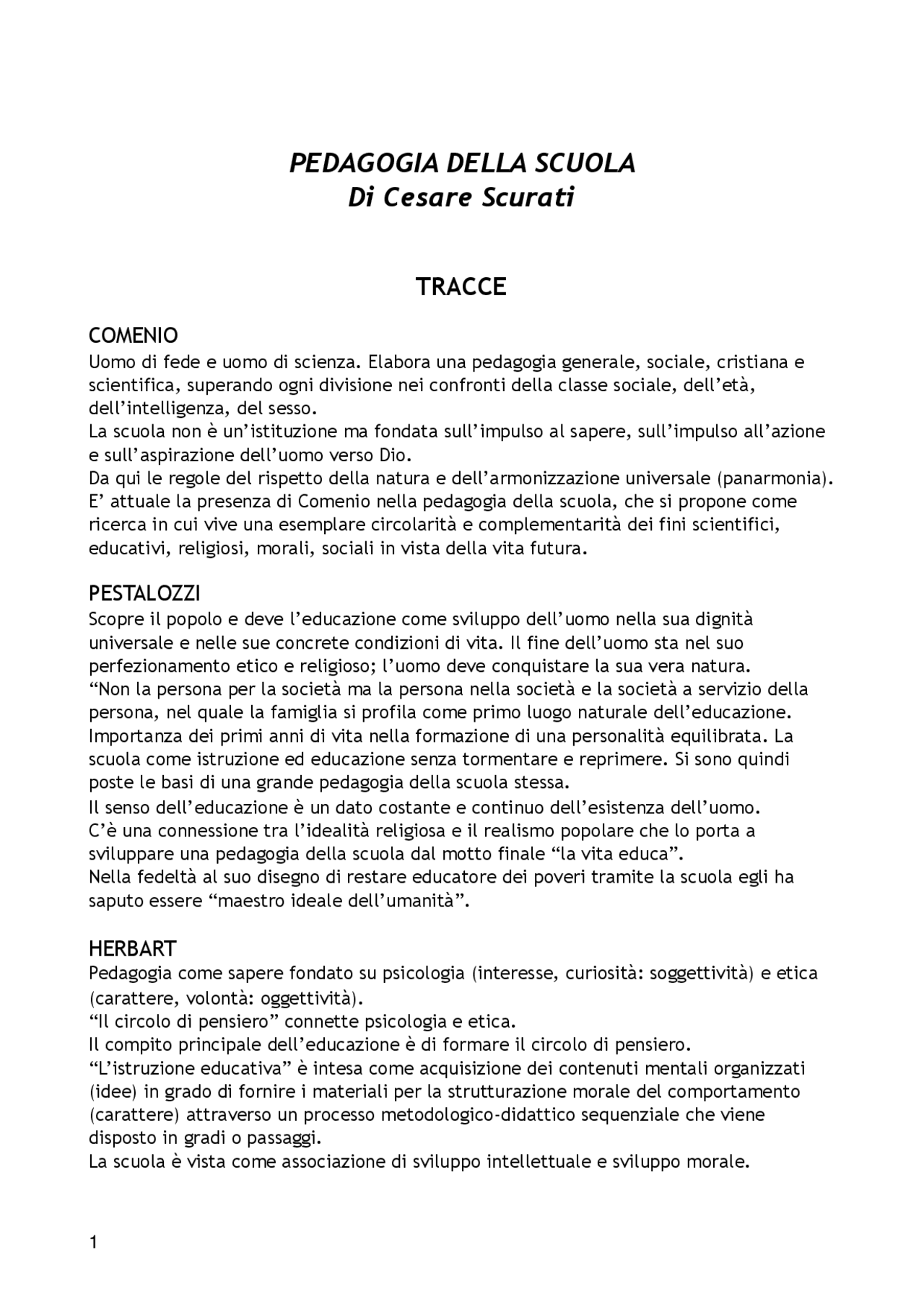 Pedagogia Della Scuola Scurati Docsity
