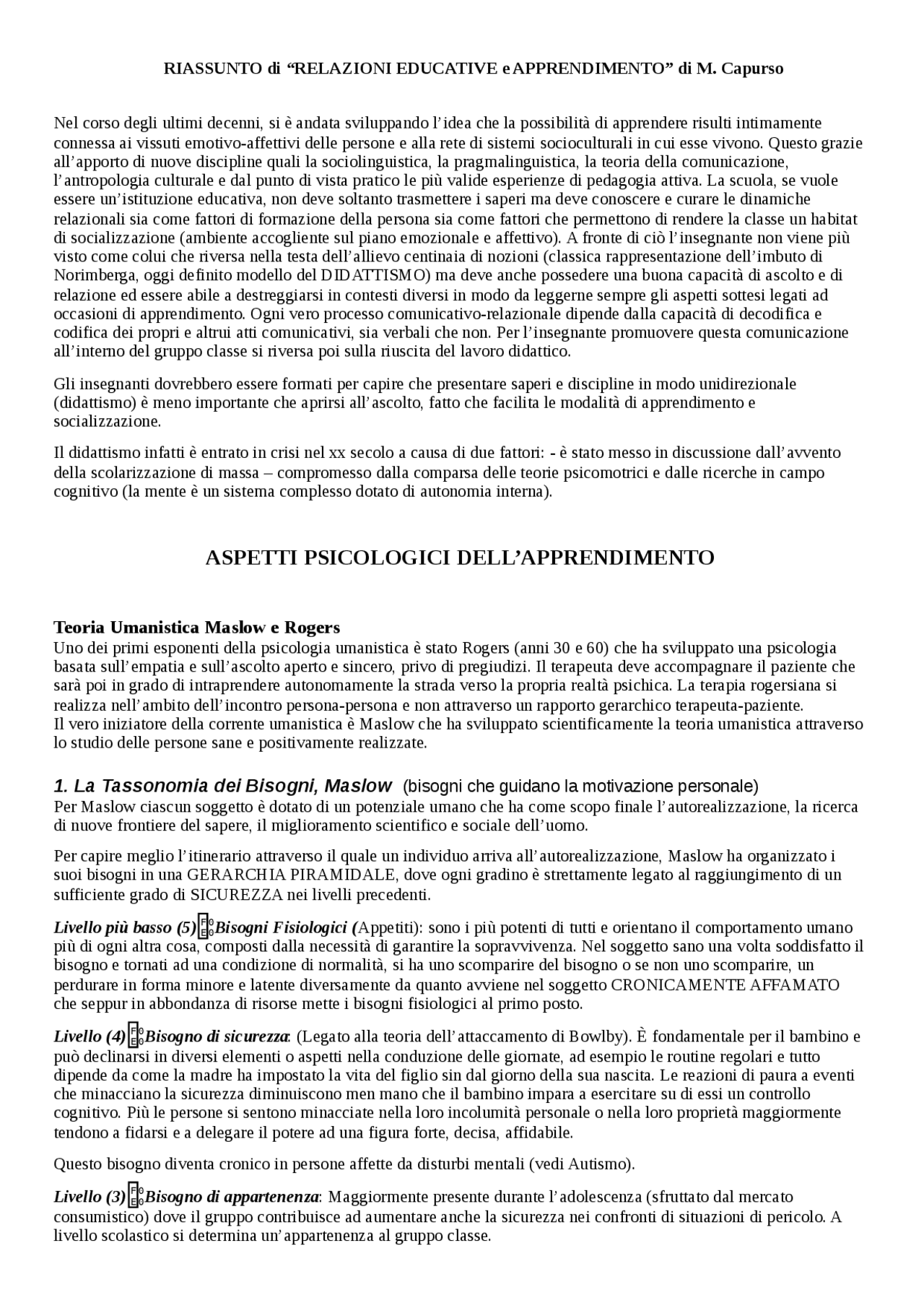 Relazioni Educative E Apprendimento Michele Capurso Sintesi Docsity
