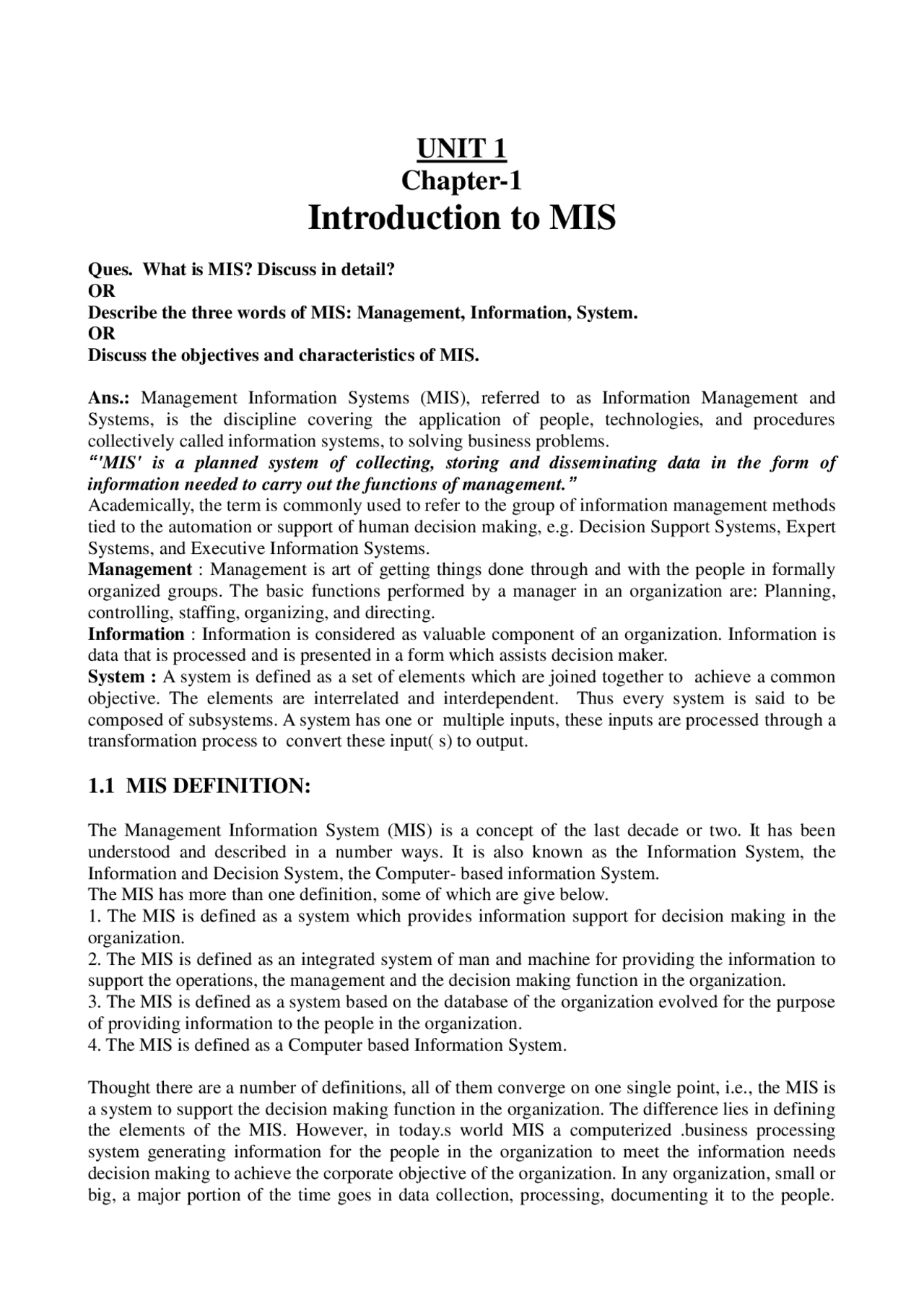 Management Information System | Study notes Management Information ...