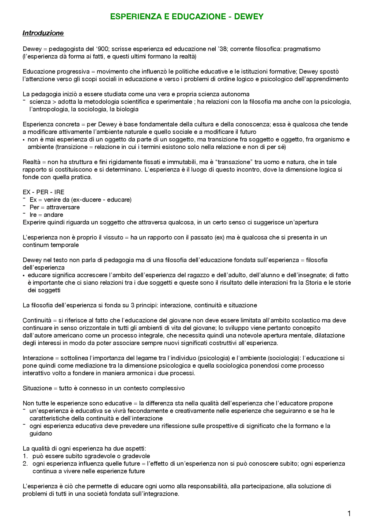 Esperienza E Educazione Docsity