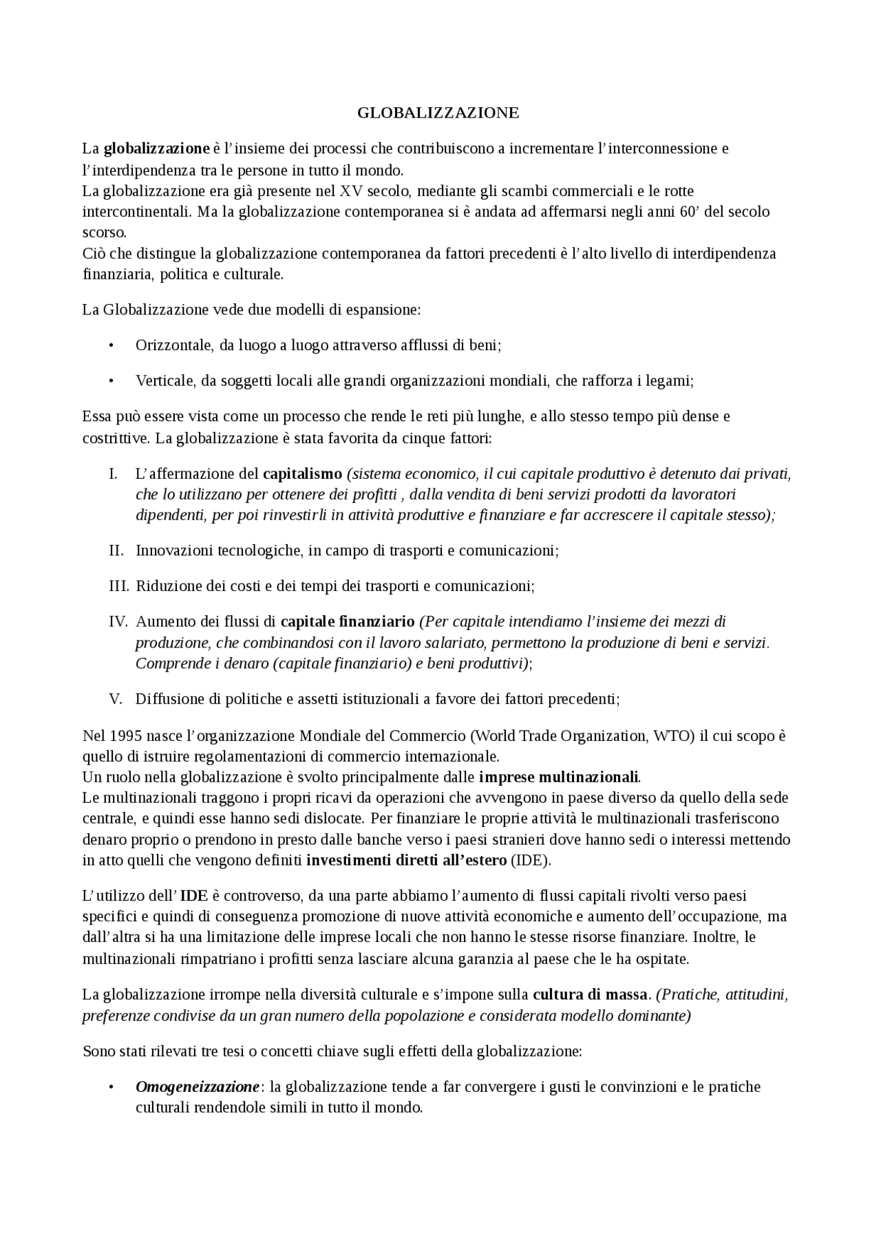 Globalizzazione Riassunto Del Cap 5 Di Un Approccio Visuale Docsity