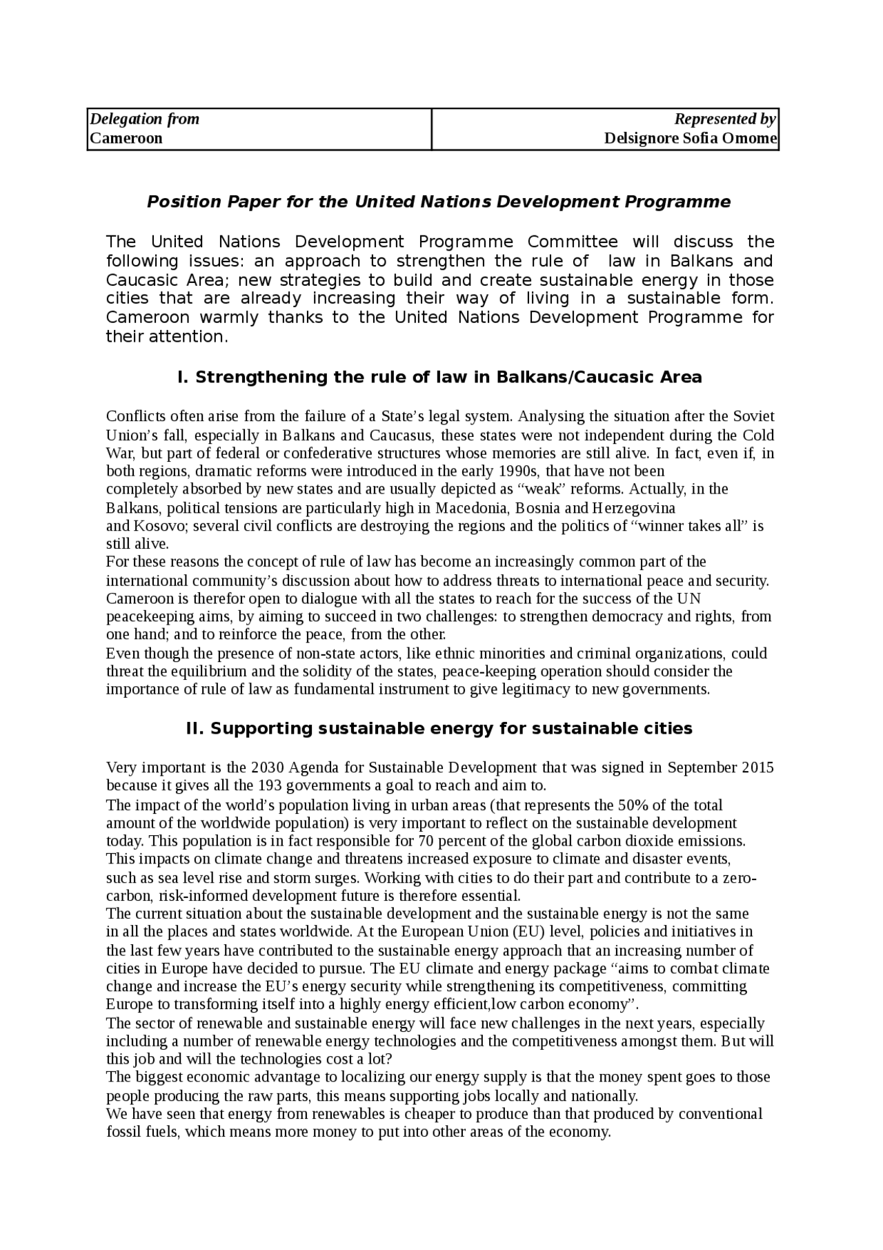 Position Paper Mun The Malaysian Federation Unhcr Position Paper 