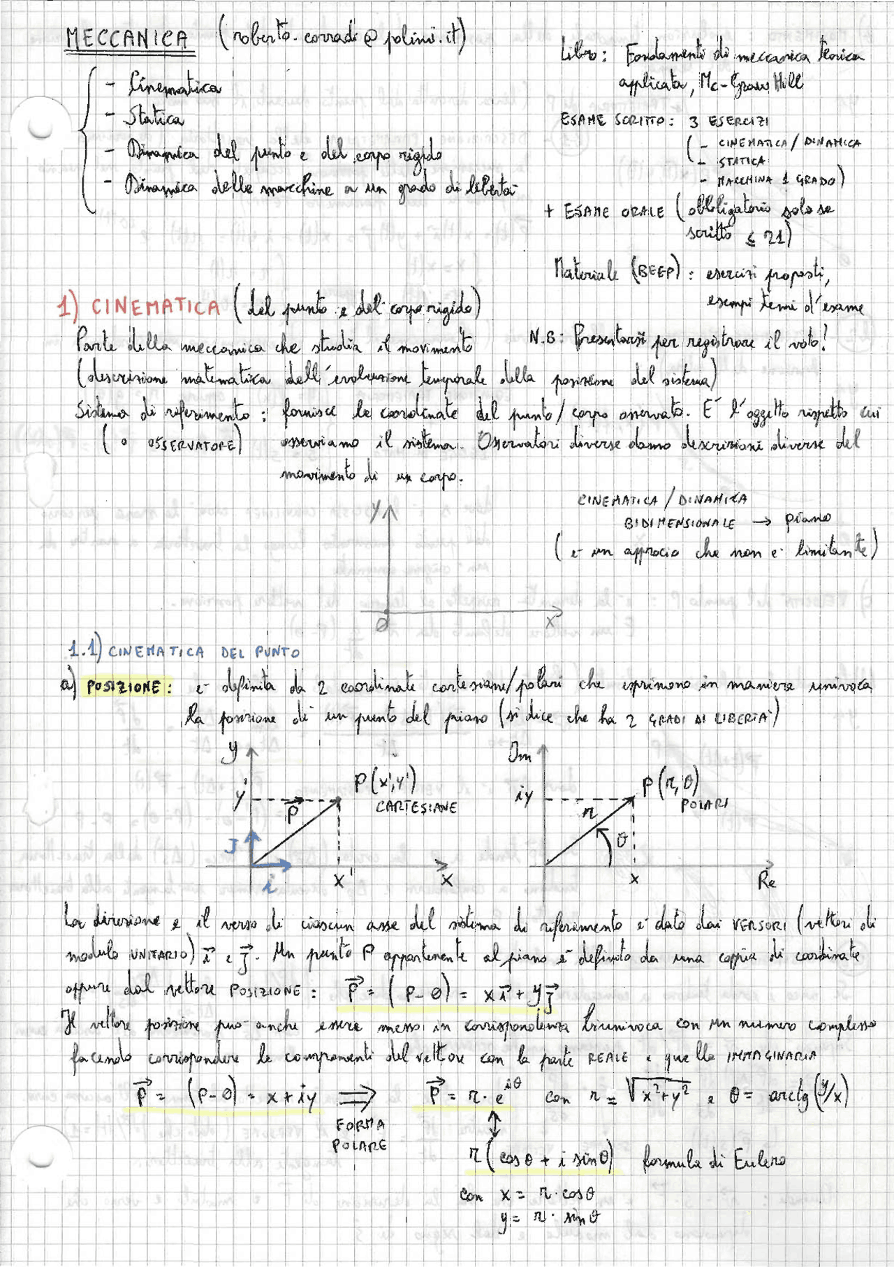 Appunti Meccanica Razionale per Ingegneria Informatica - POLIMI - Docsity