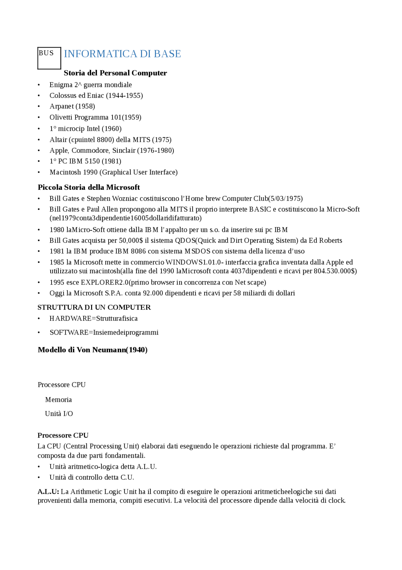 Informatica Di Base Riassunti Appunti Di Computer Science Docsity