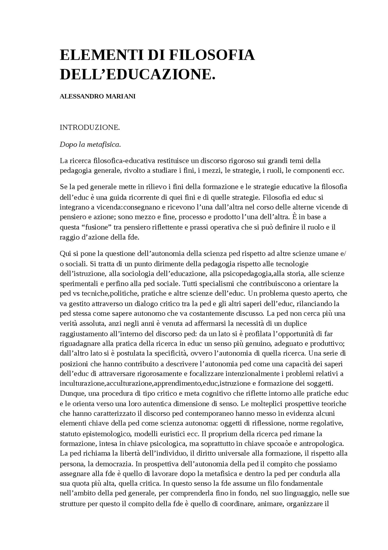 Elementi Di Filosofia Delleducazione Docsity