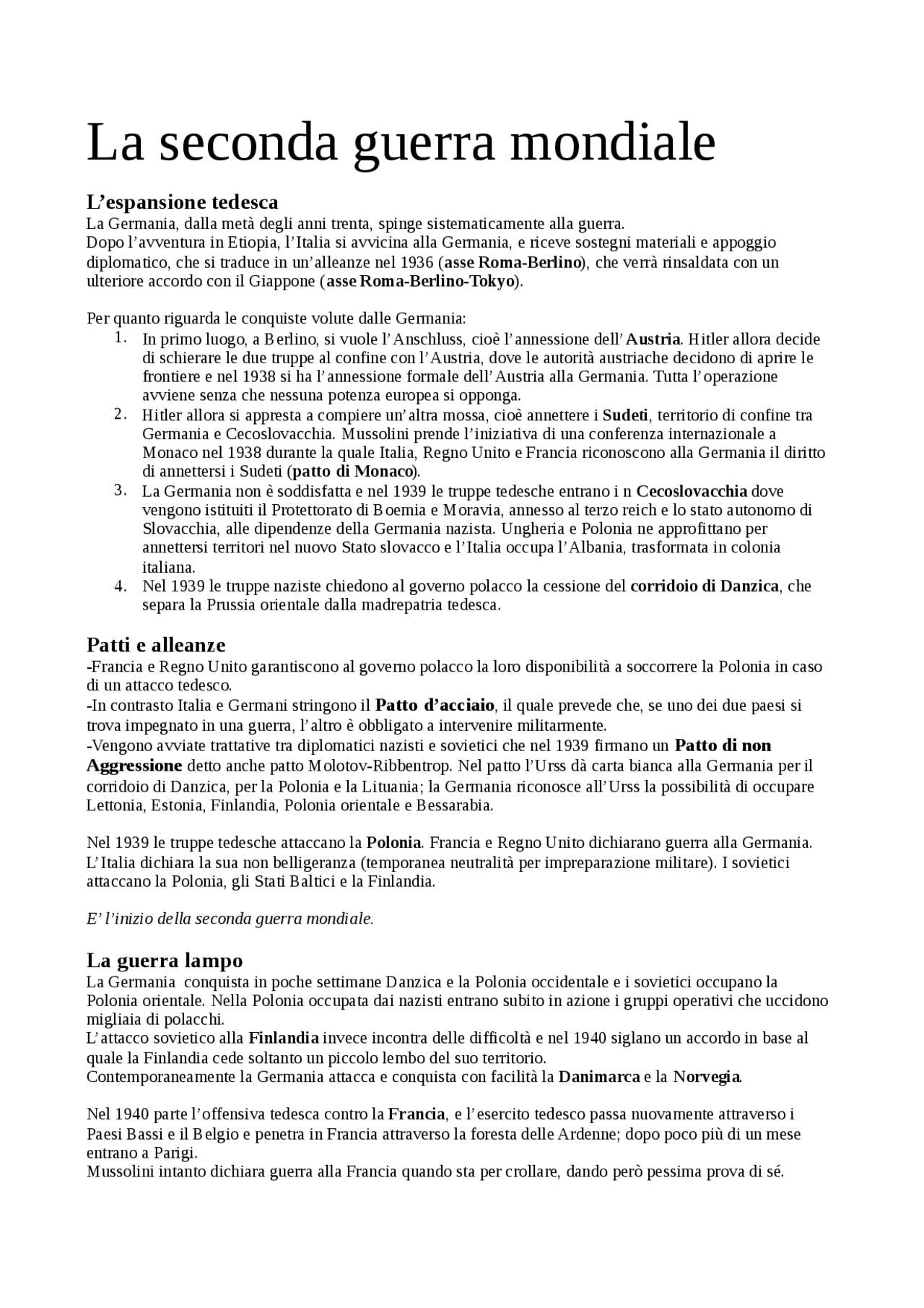 Seconda Guerra Mondiale Docsity
